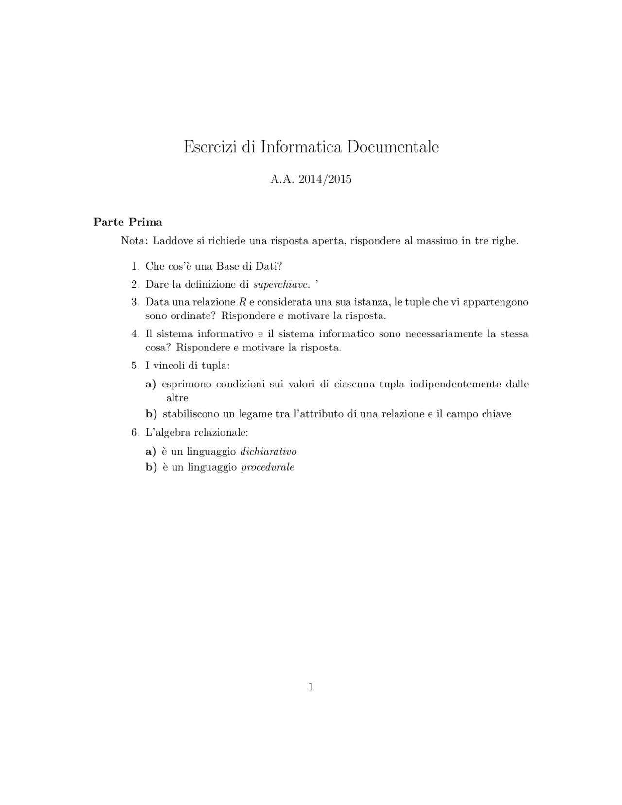 Esercizi informatica documentale - Docsity