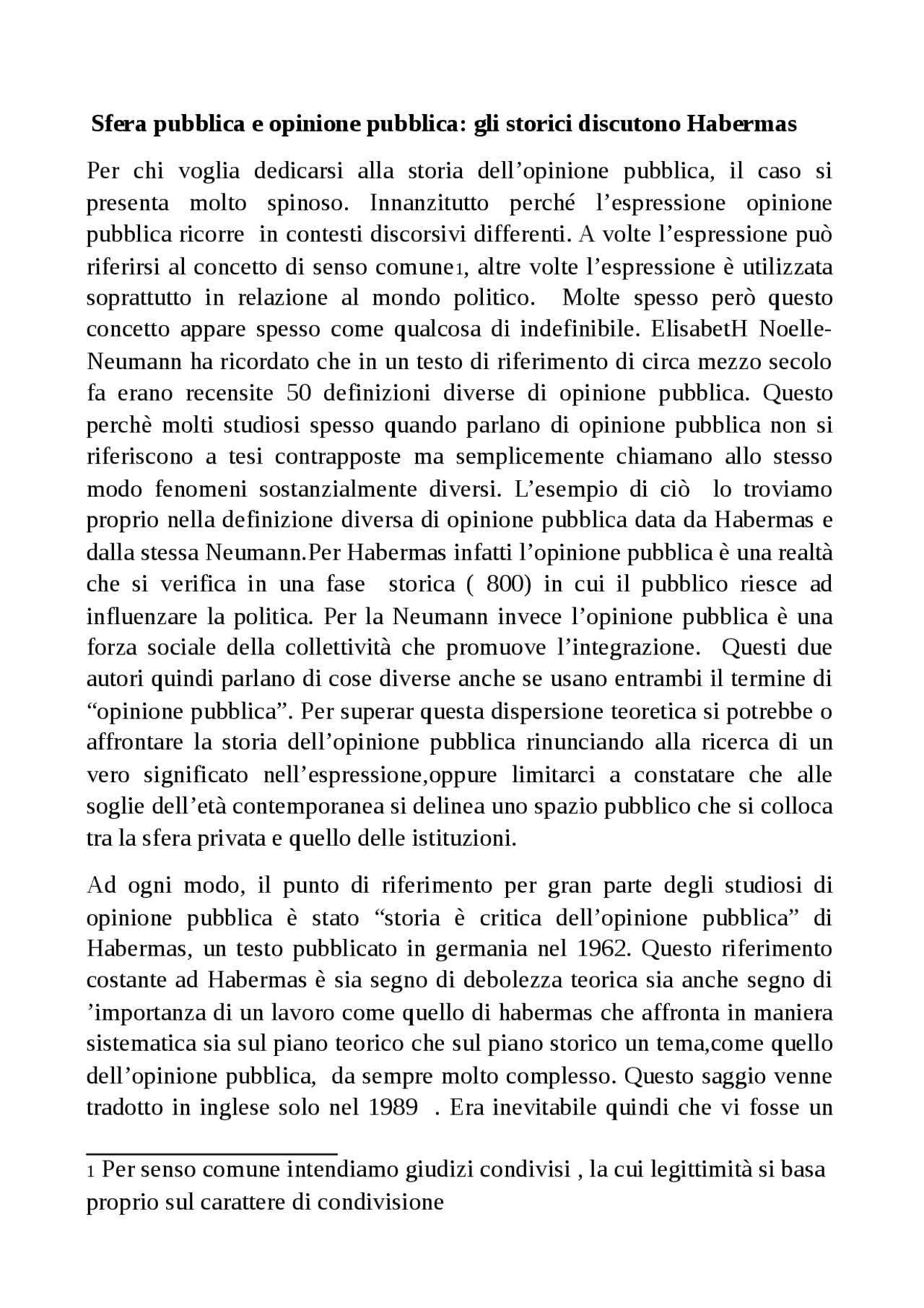Sfera Pubblica E Opinione Pubblica Sintesi Del Corso Di Lingue Docsity