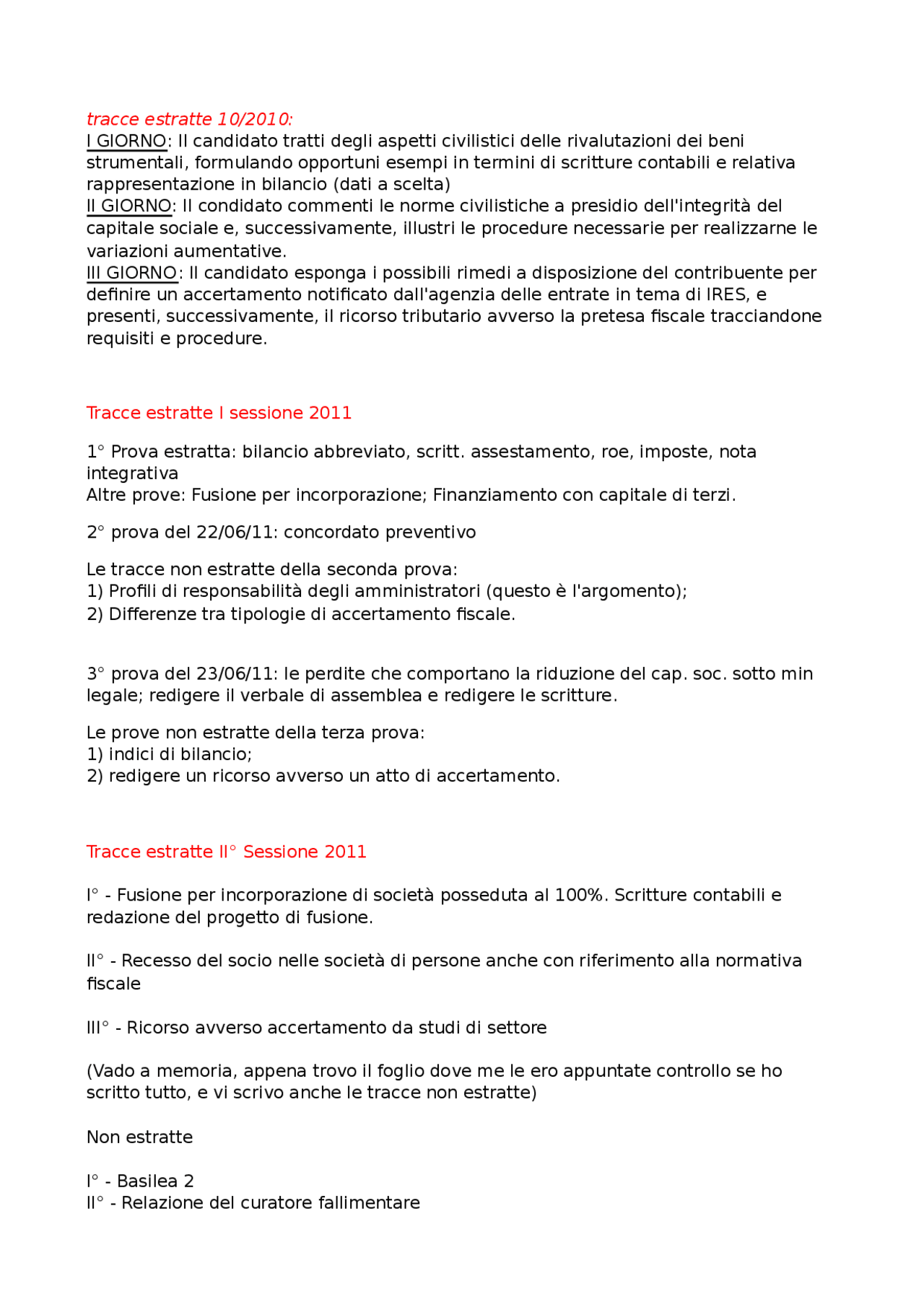 Tracce Esame Di Stato Da Dottore Commercialista Docsity