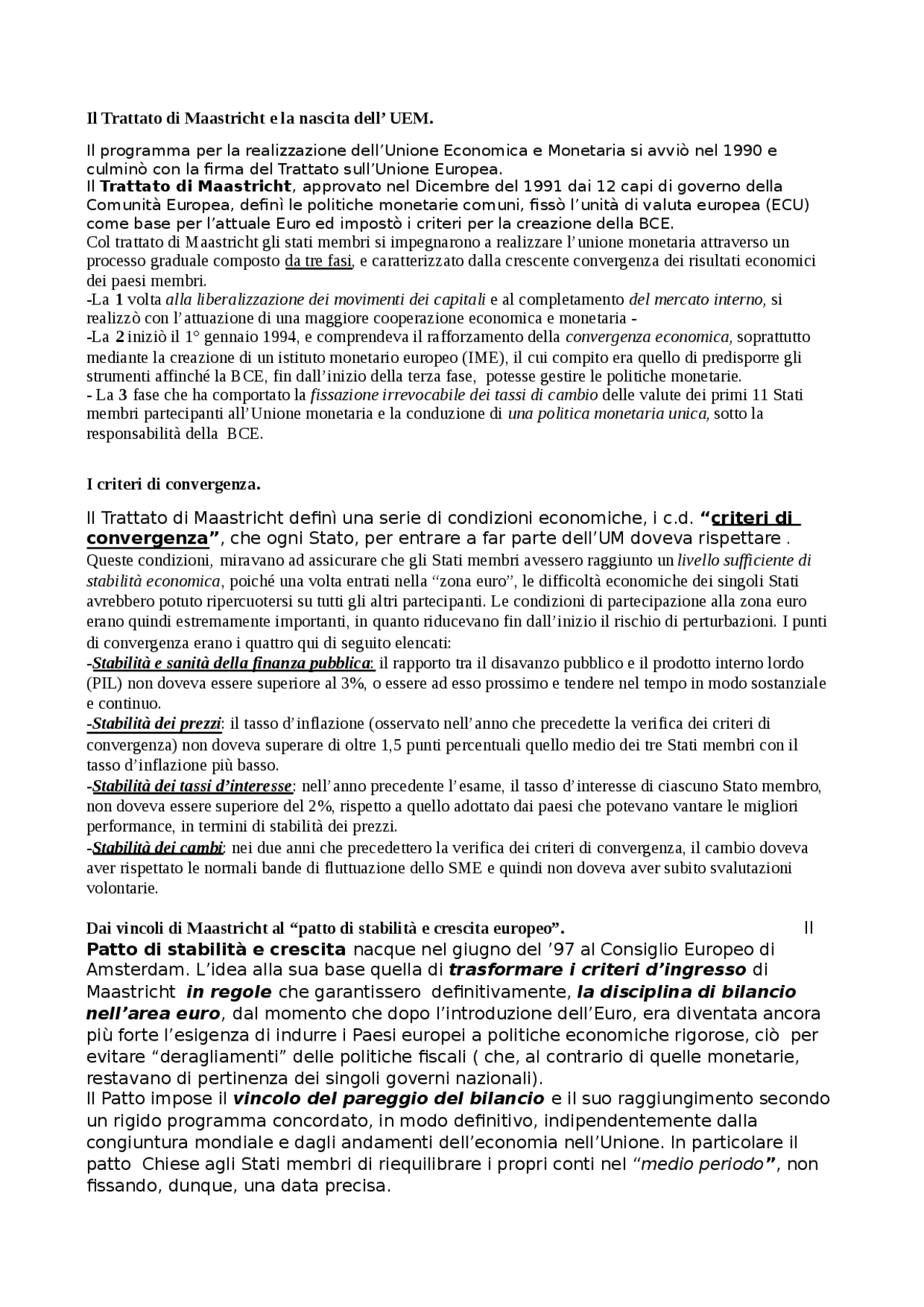 Il Trattato Di Maastricht Docsity