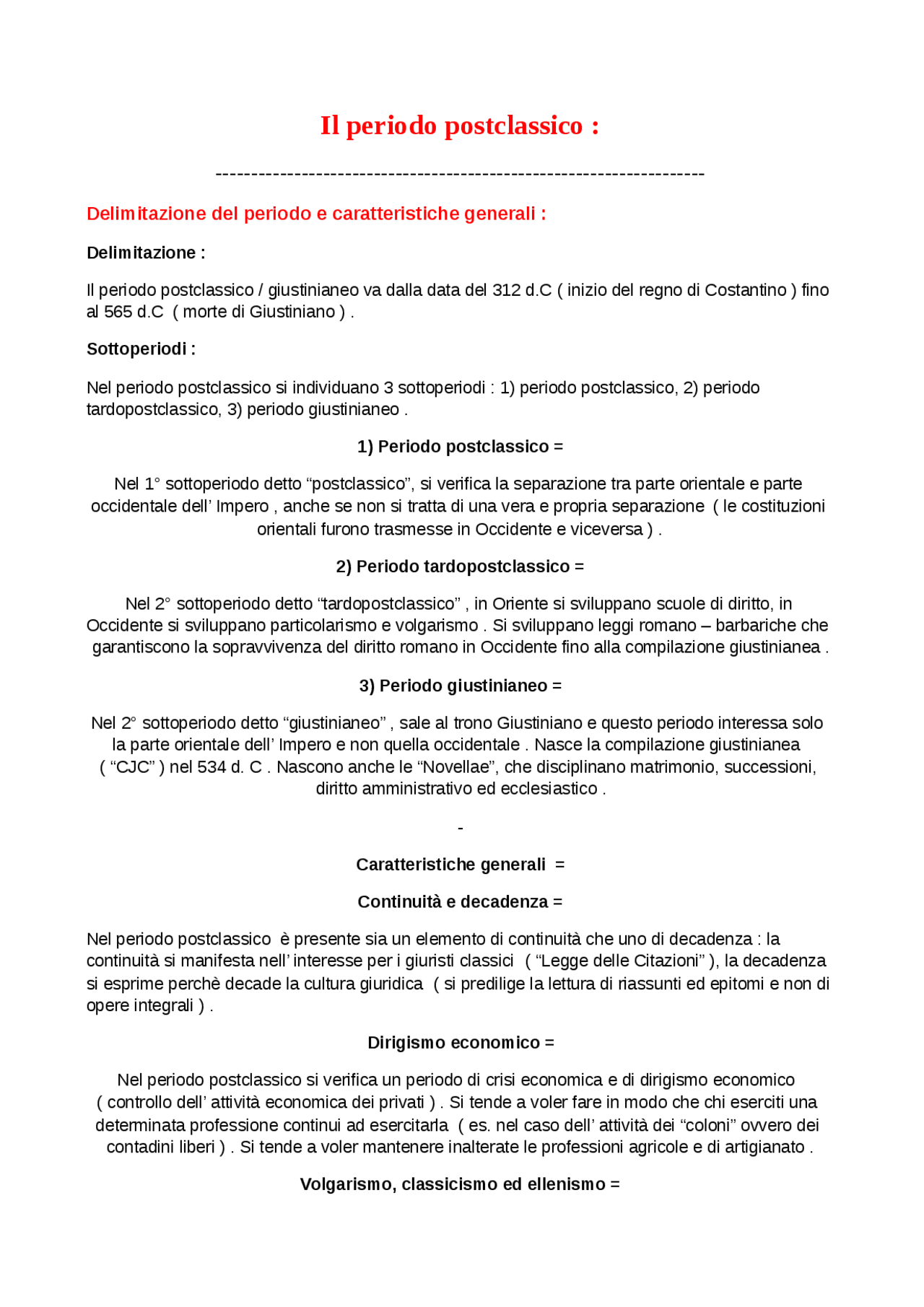 Periodo Postclassico Del Diritto Romano Docsity