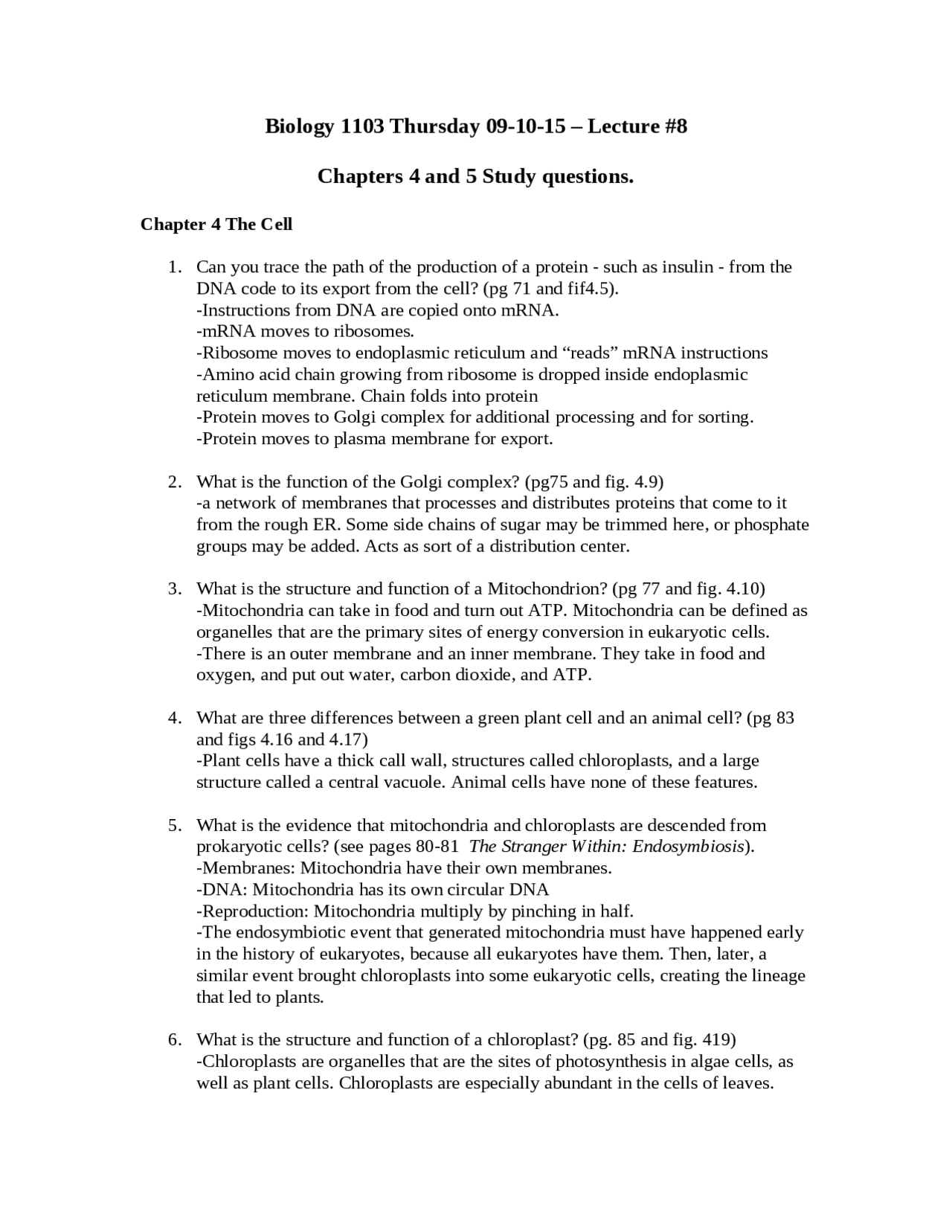 The Cell - Basic Concepts in Biology - Study Questions | BIOL 1103 ...