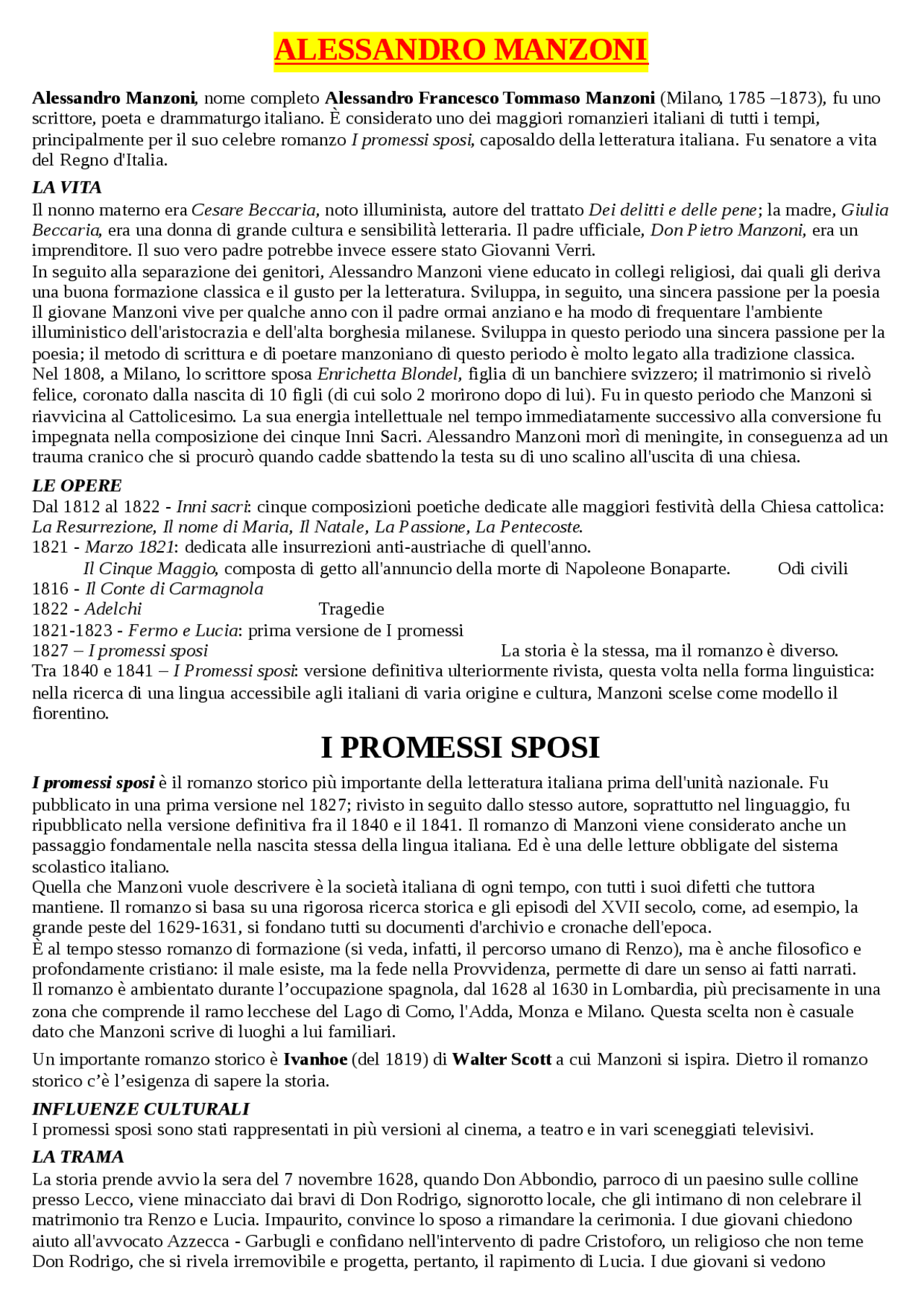 Alessandro Manzoni Docsity