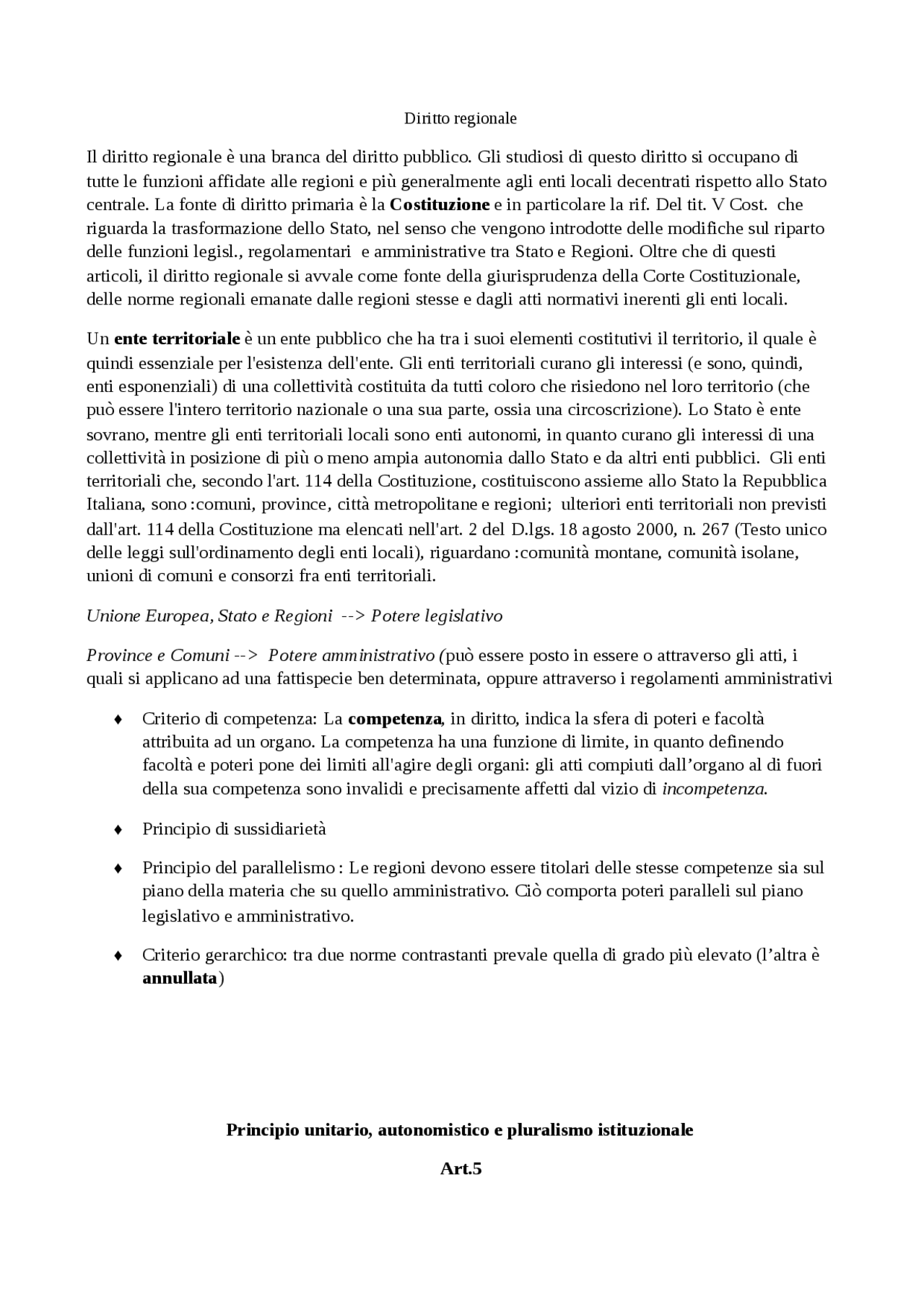 Diritto Regionale E Degli Enti Locali Docsity