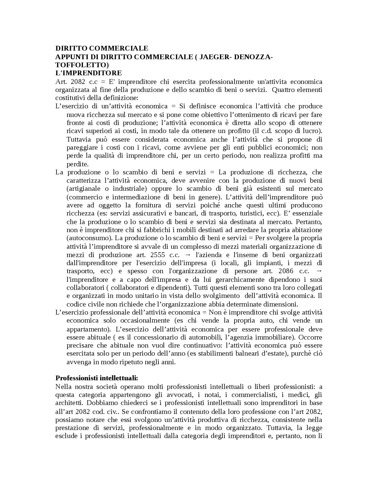 Appunti Di Diritto Commerciale Jaeger Denozza Toffoletto Docsity