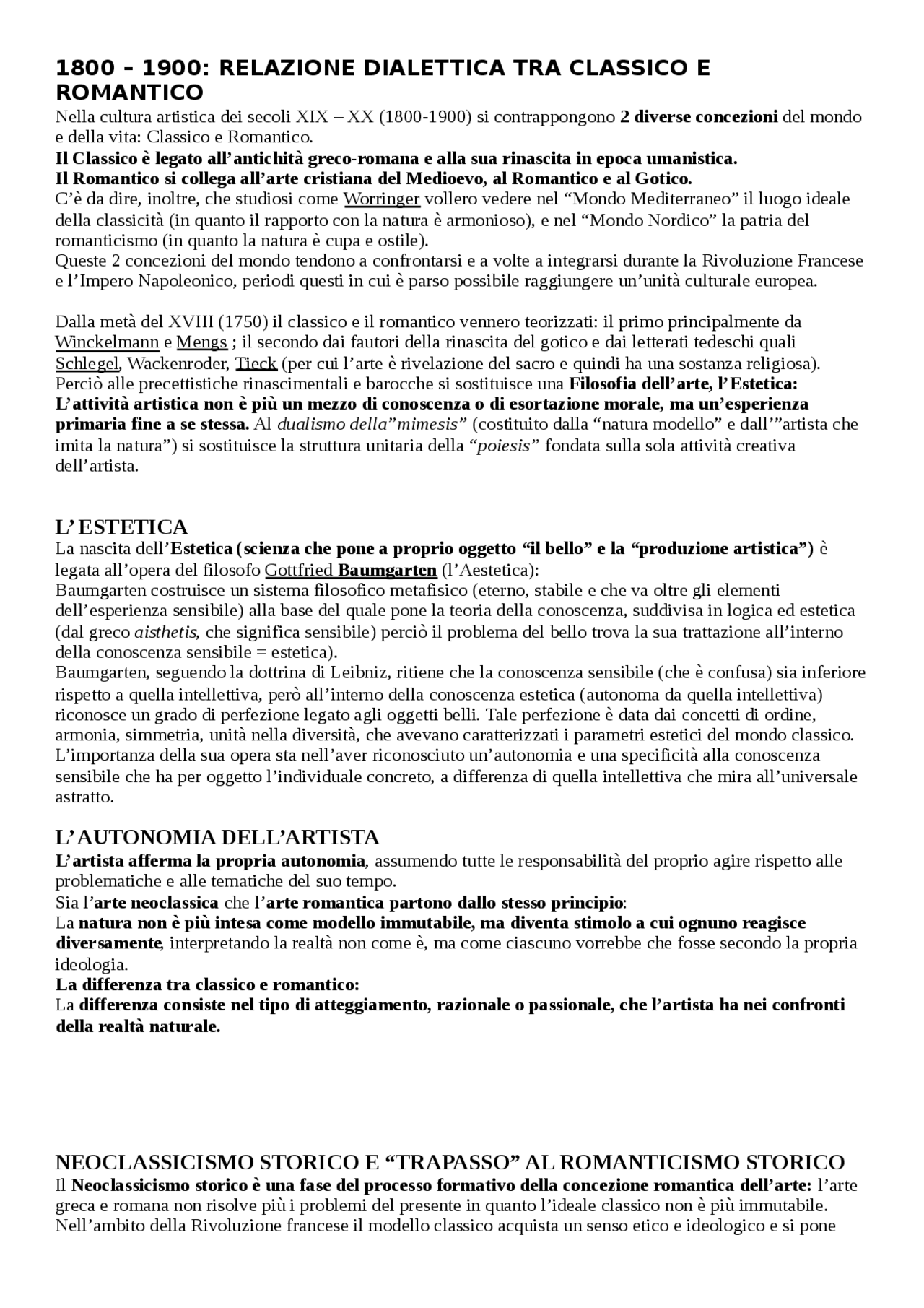 Classico E Romantico Docsity