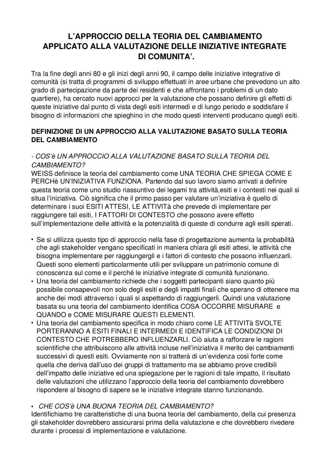 L'approccio della teoria del cambiamento applicato alla valutazione ...