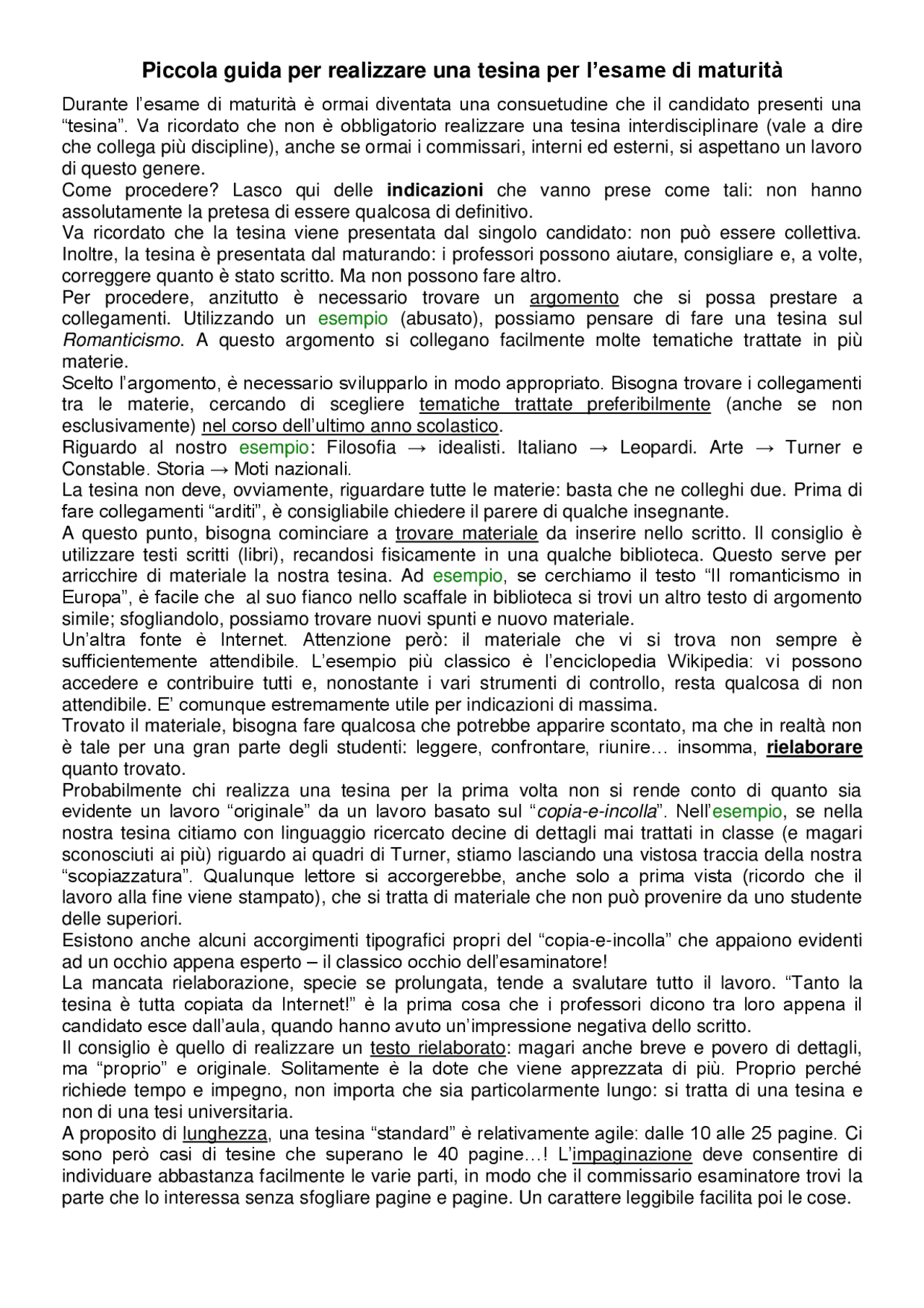 Piccola Guida Per Realizzare Una Tesina Per L Esame Di Maturità Docsity