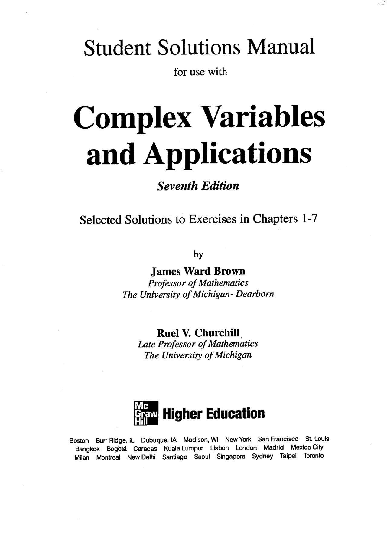 Solution manual of complex variable and application - Docsity