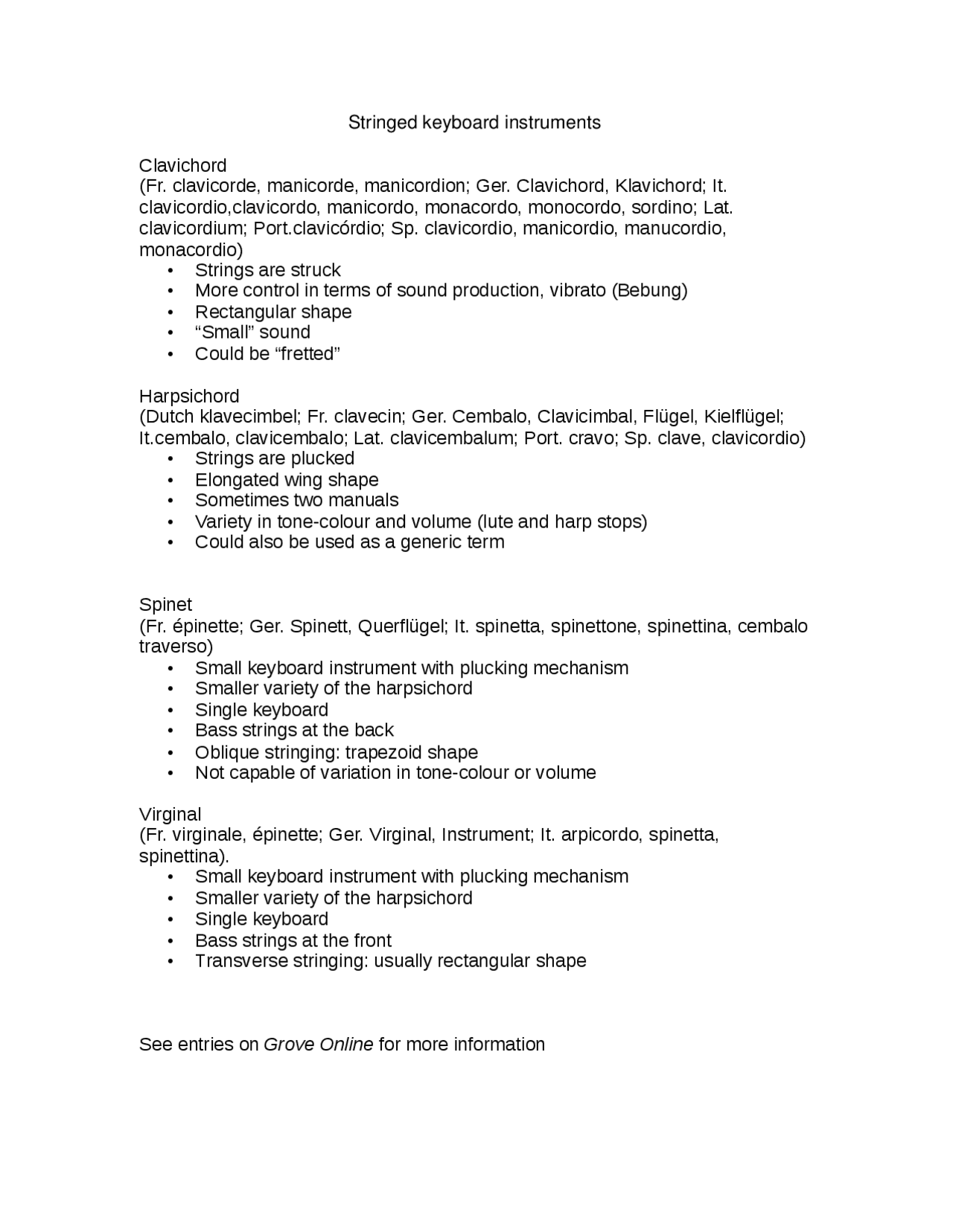 Stringed keyboard instruments notes - Docsity