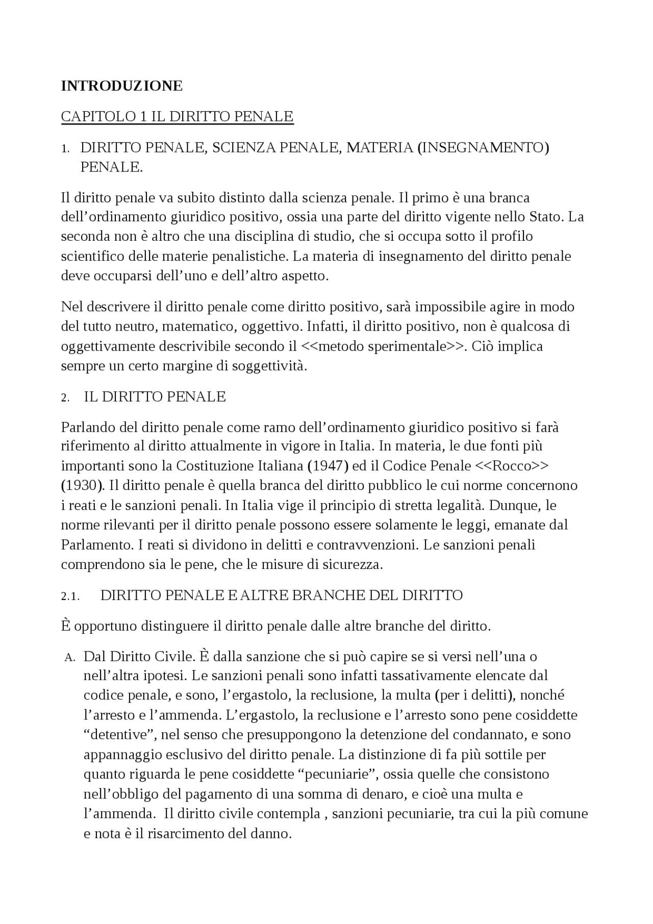 Riassunto Elementi Di Diritto Penale Sintesi Del Corso Di Diritto