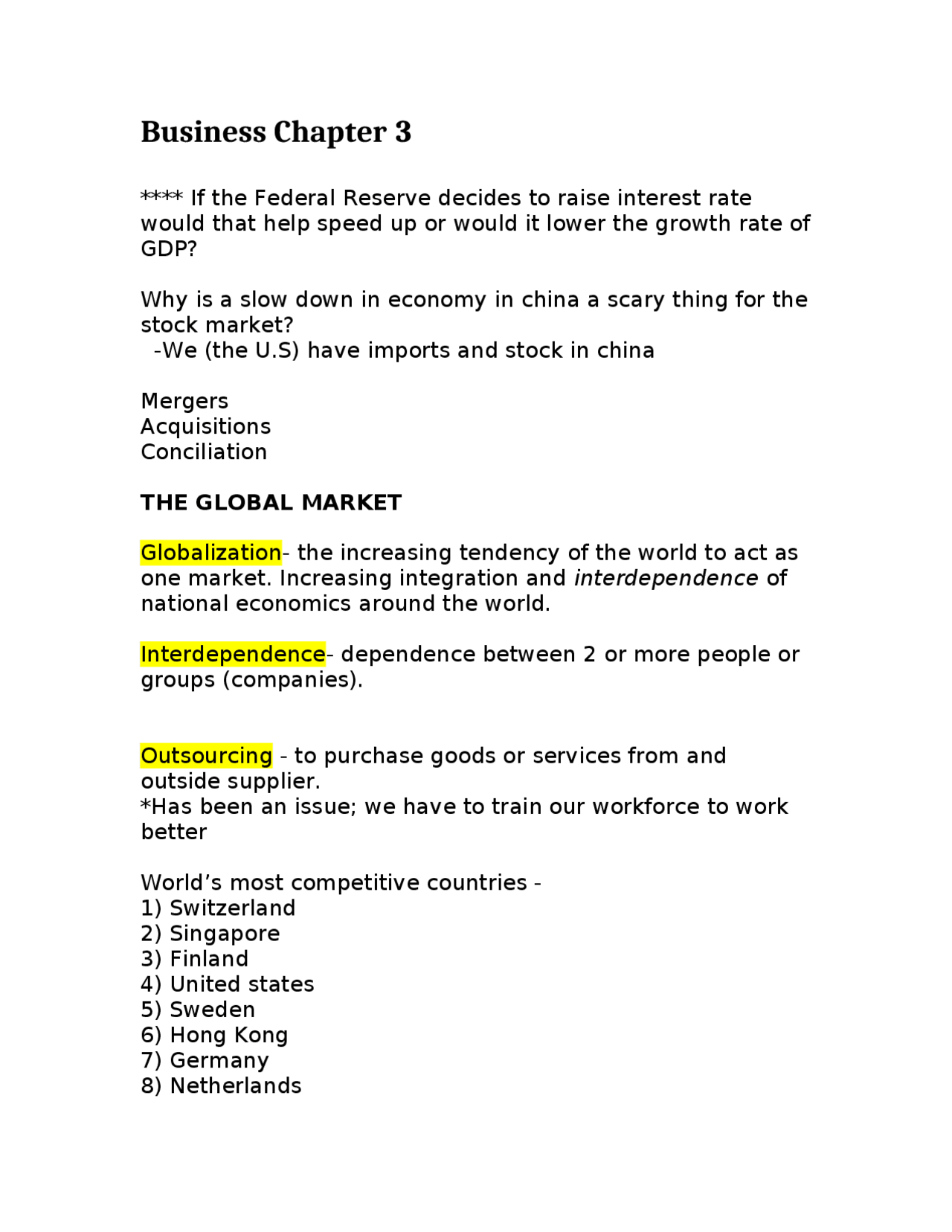 The Global Market Interdependence Outsourcing Notes Bus 150 Docsity