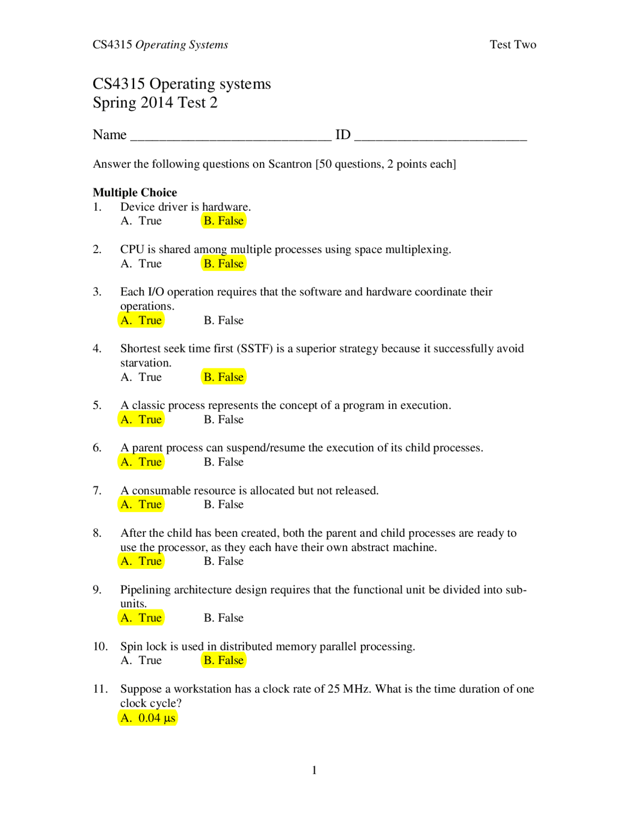 Test 2 Operating System Docsity