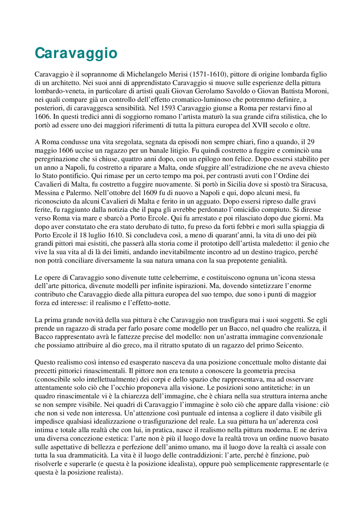 Caravaggio Docsity