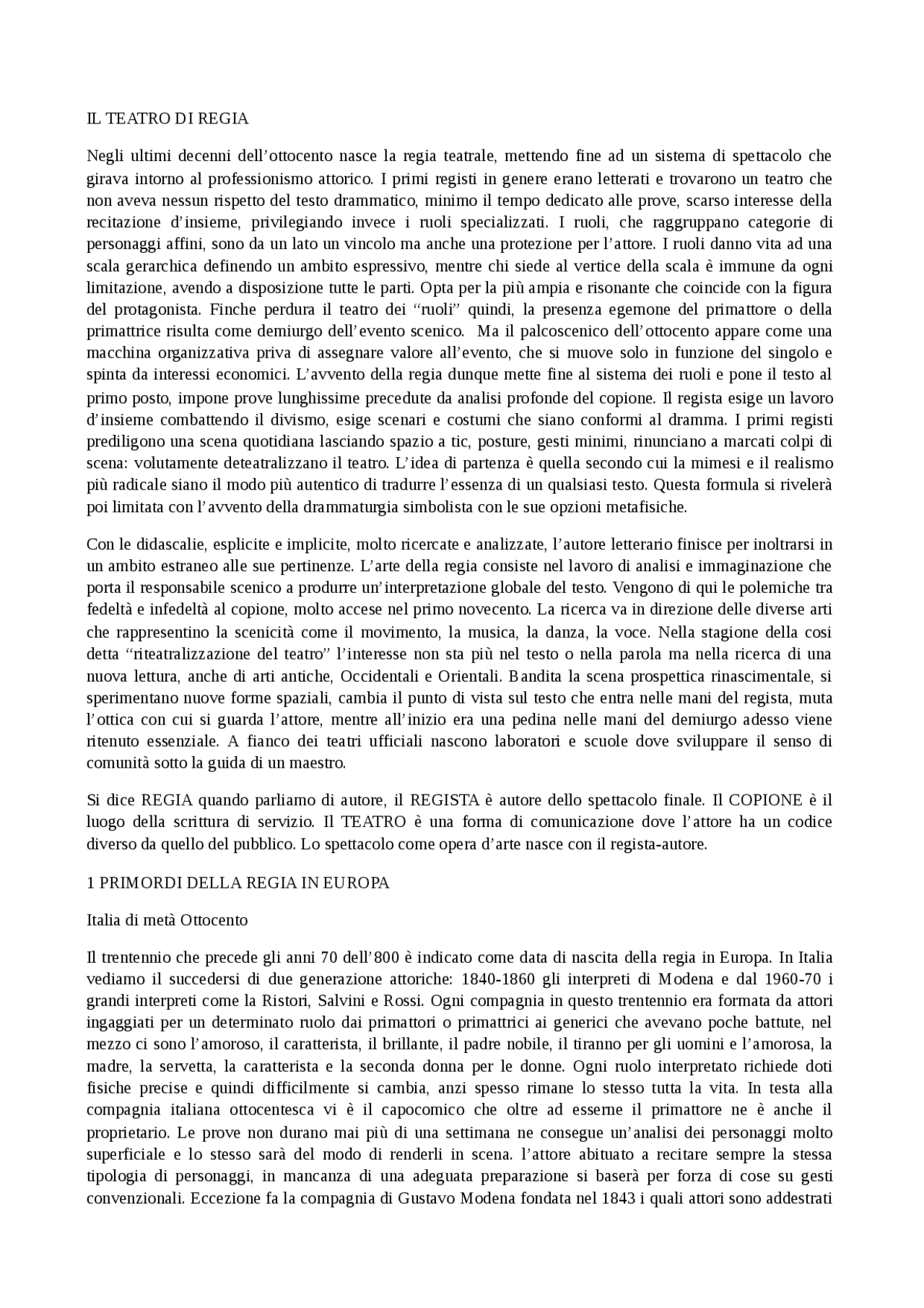 Il Teatro Di Regia Docsity