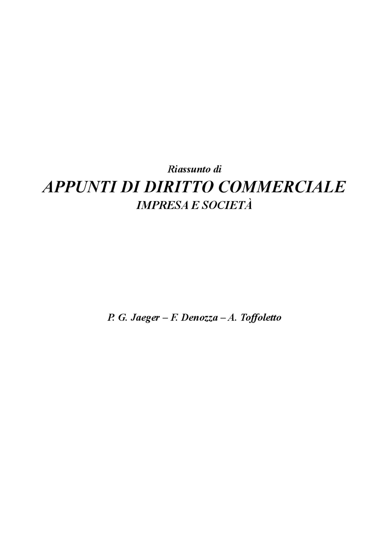 Riassunti Di Diritto Commerciale Jager Denozza Docsity