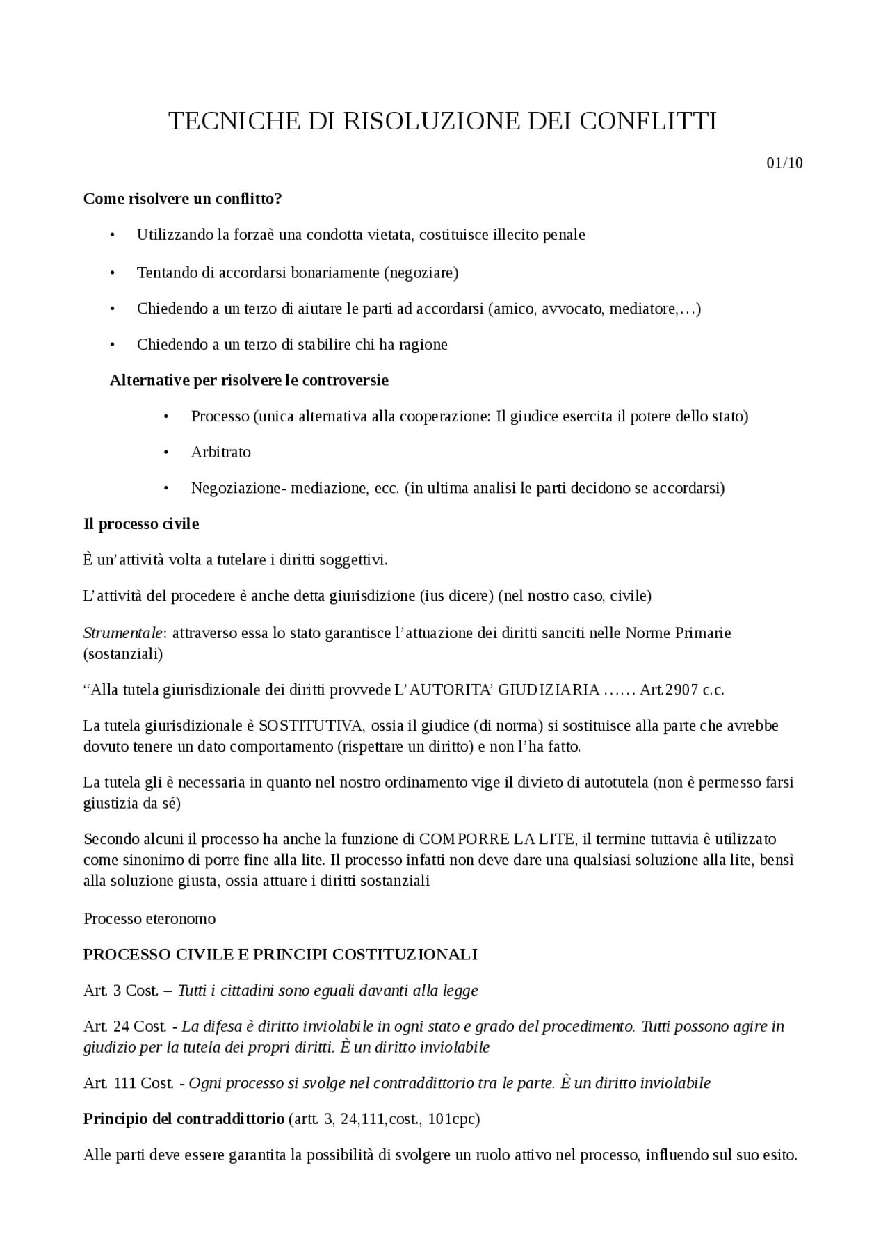 Appunti Tecniche Di Risoluzione Dei Conflitti Appunti Di Diritto