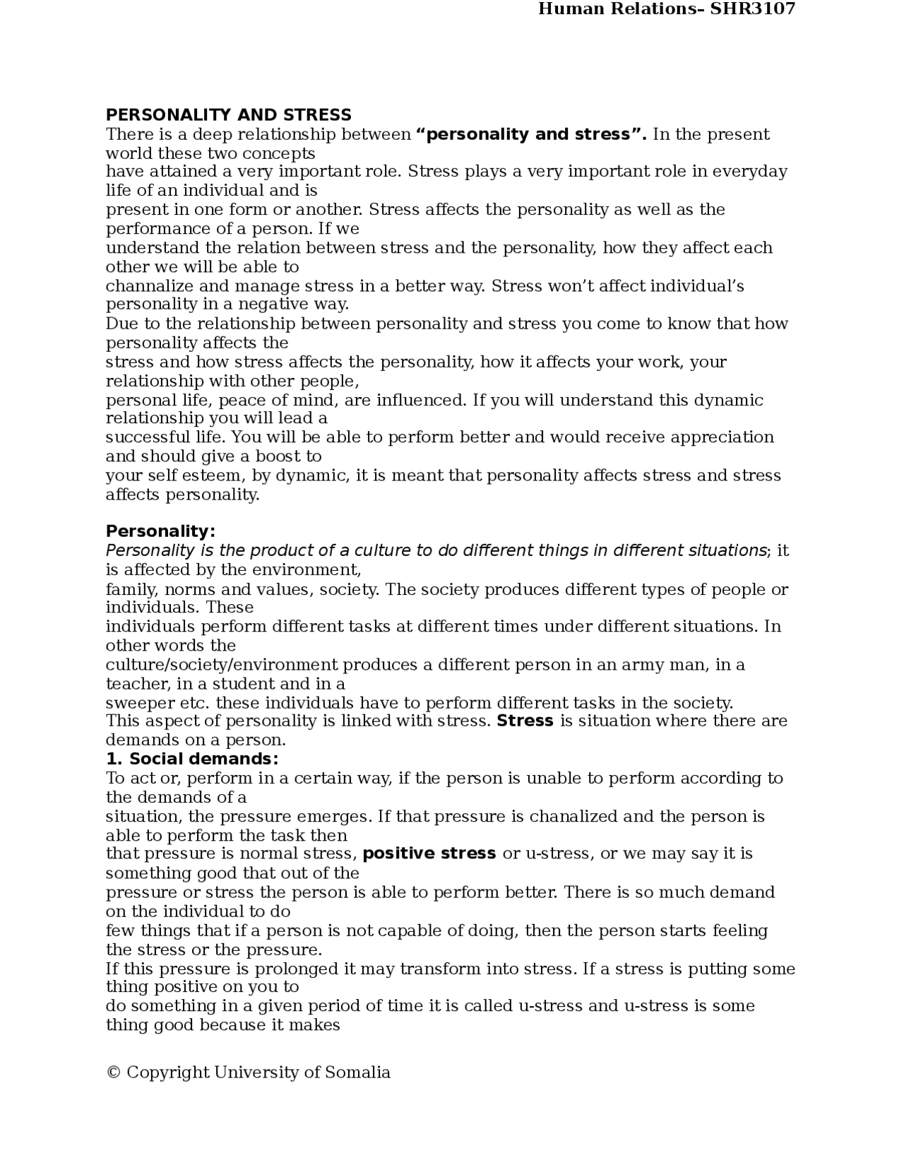 Lecture 2 Personality And Stress Docsity