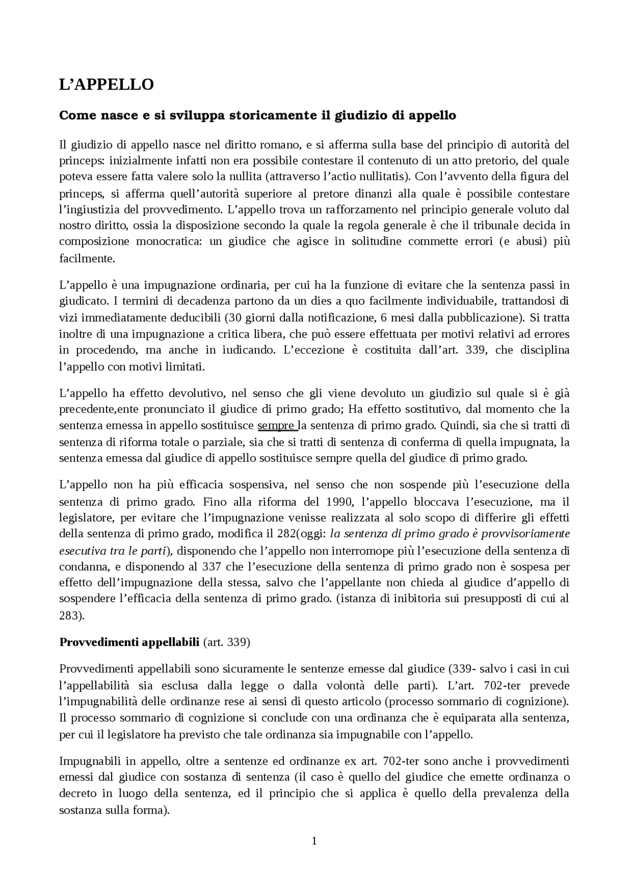 Appello | Notes de Procédure civile | Docsity