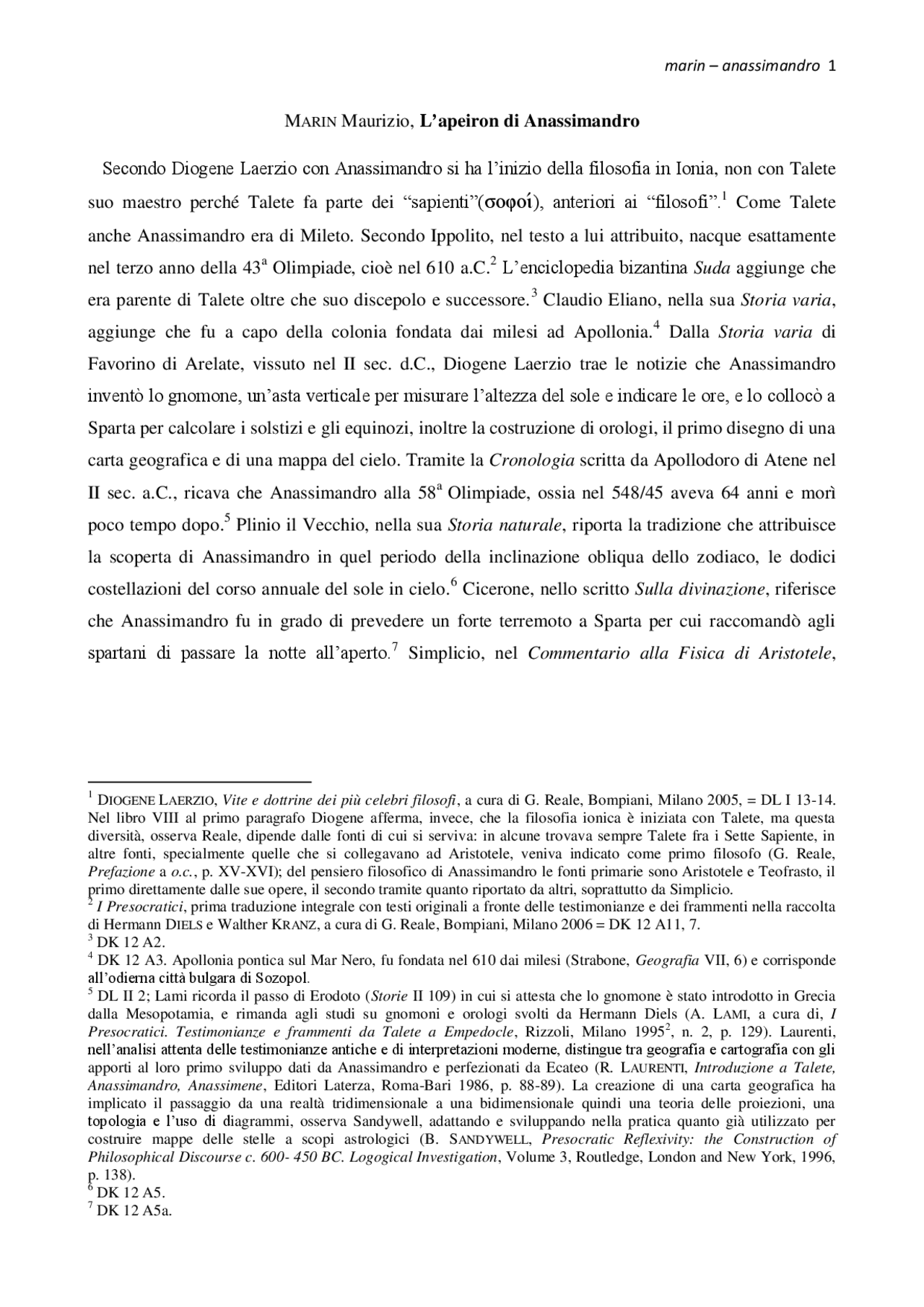 Storia della filosofia antica: Anassimandro - Docsity