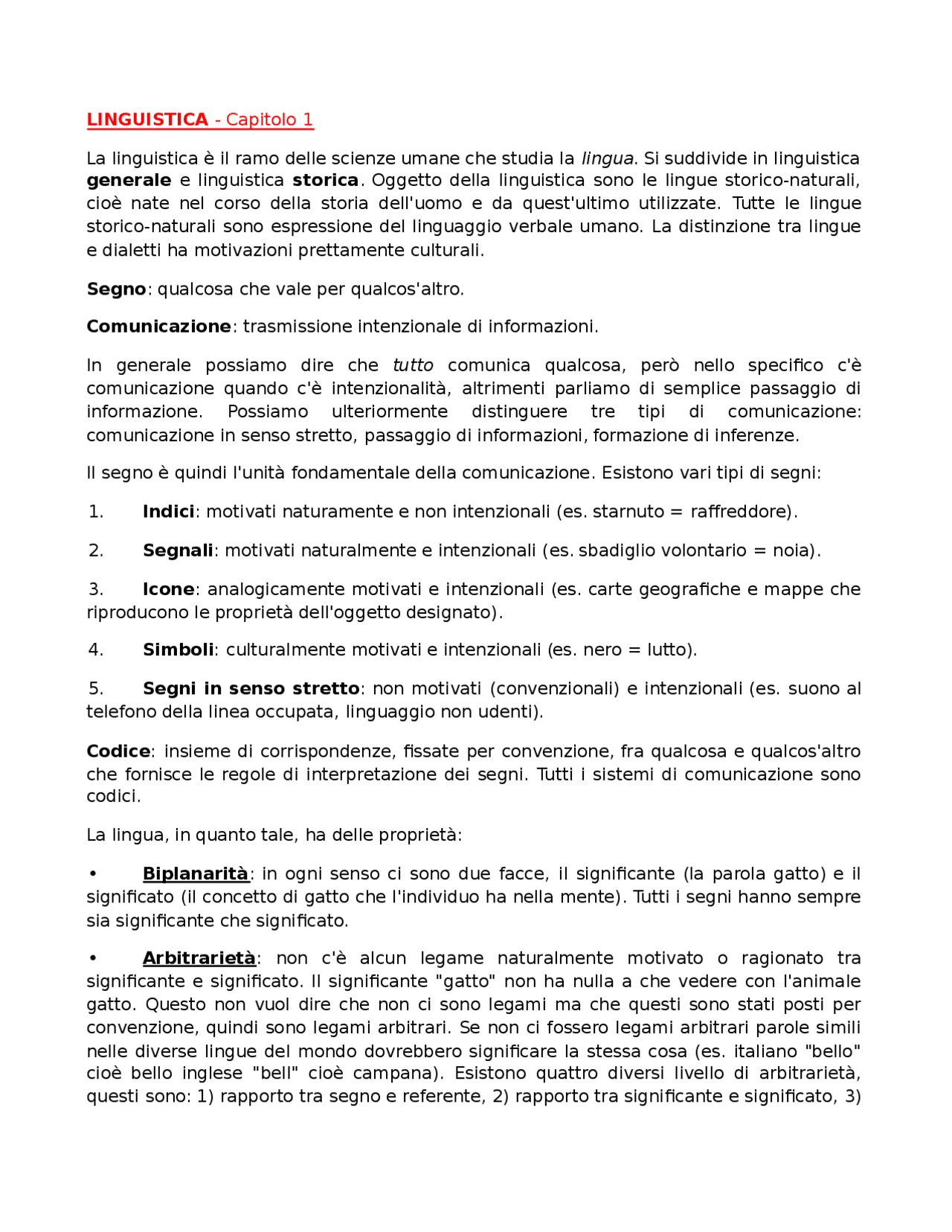 Riassunto Capitoli 1 2 3 Del Libro La Linguistica Un Corso