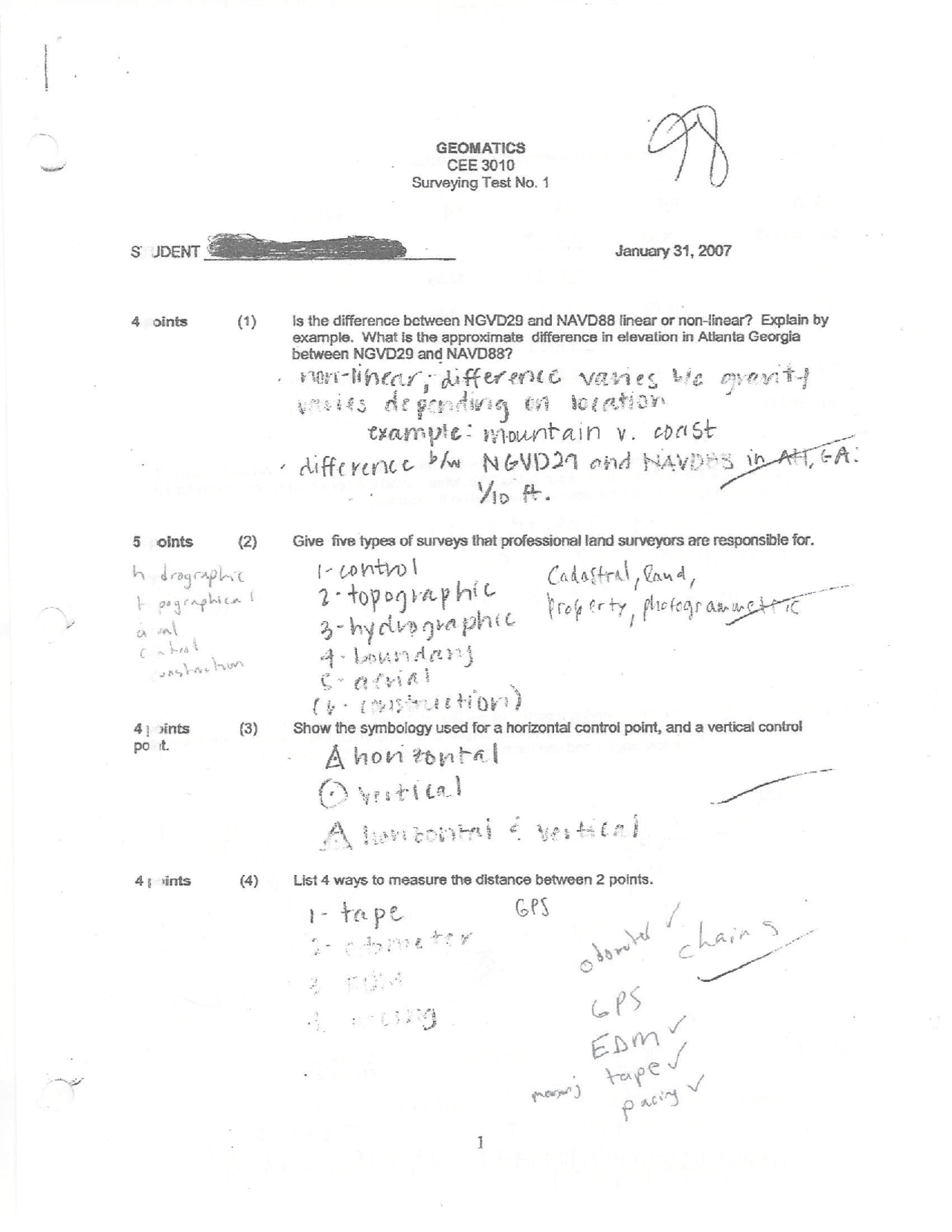 Exam 1 Questions With Solution Geomatics Cee 3010 Docsity