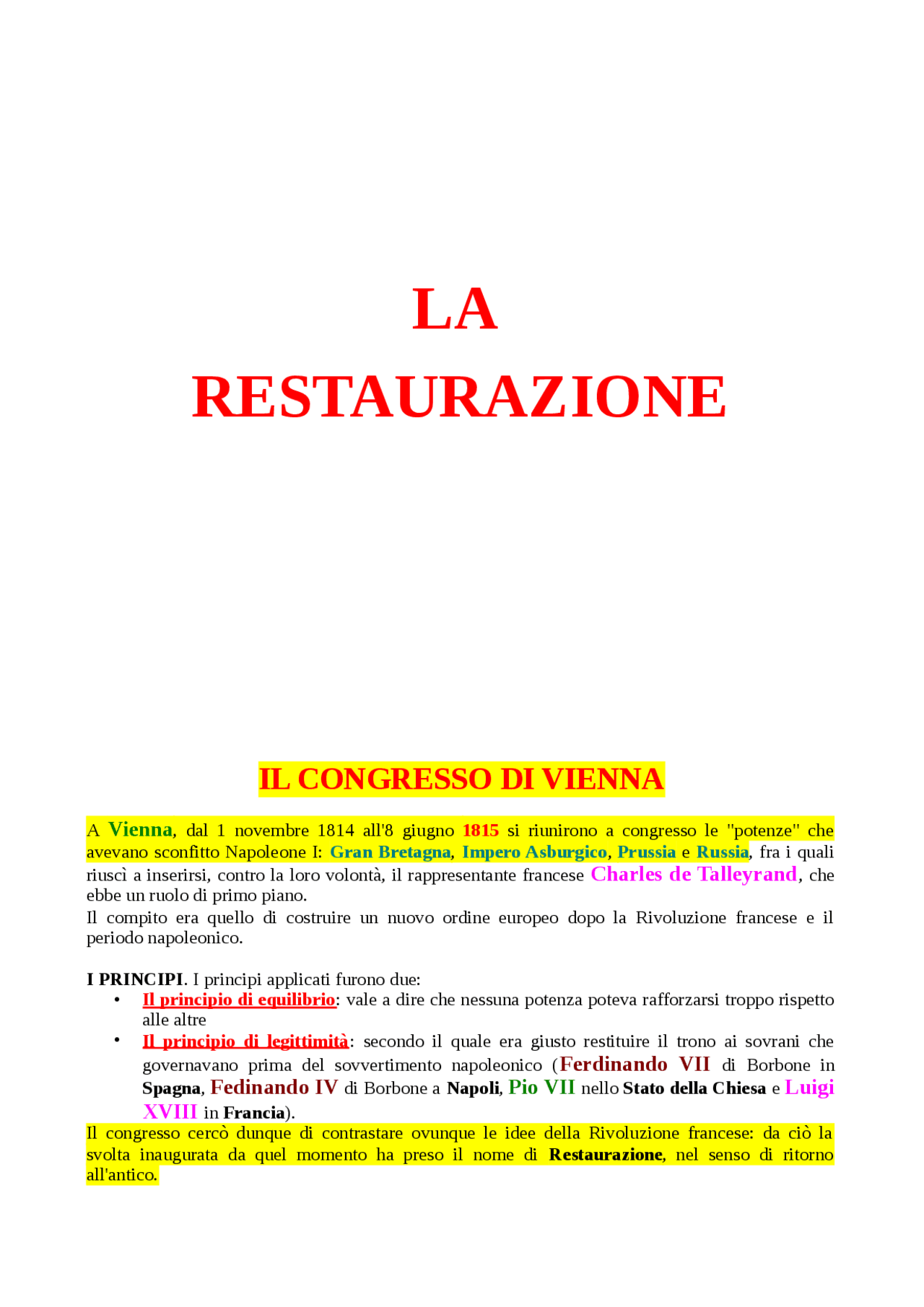 Riassunto Risorgimento Docsity