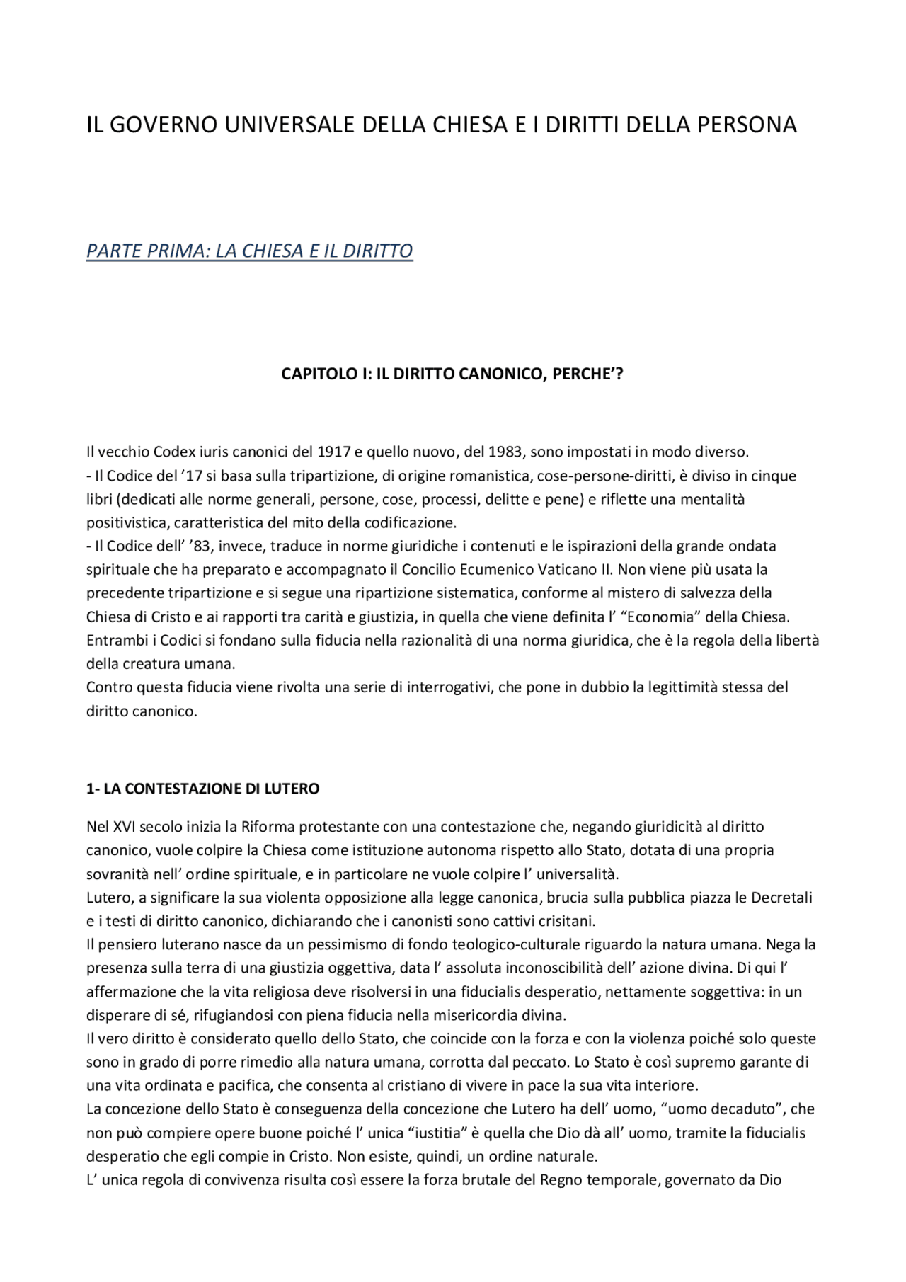 Diritto Canonico I Docsity