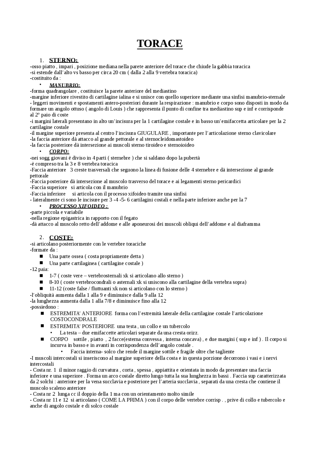 Appunti Sul Torace Docsity