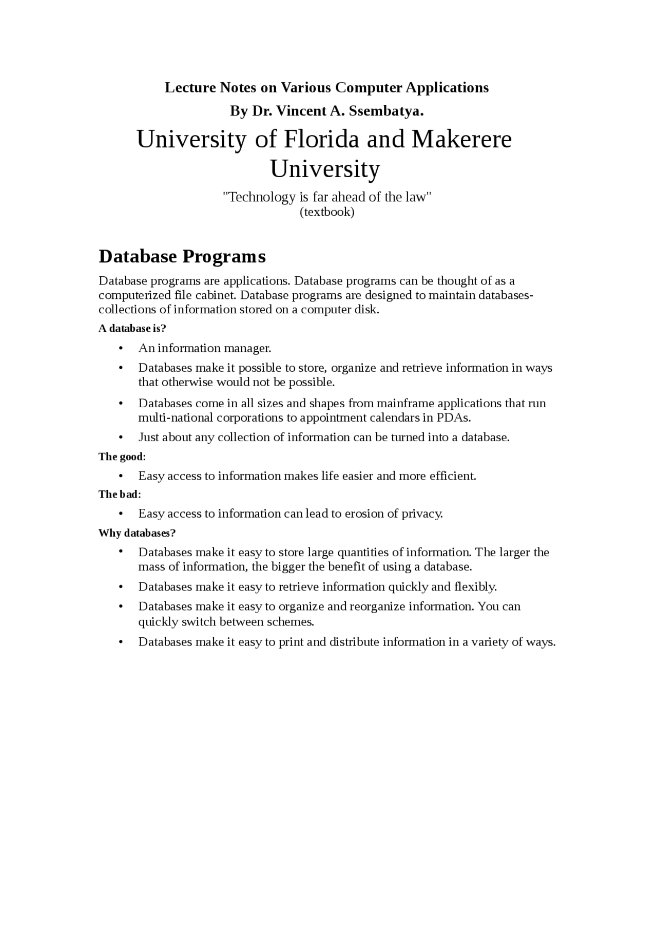 Lecture Notes On Various Computer Applications Essays High School Computer Applications