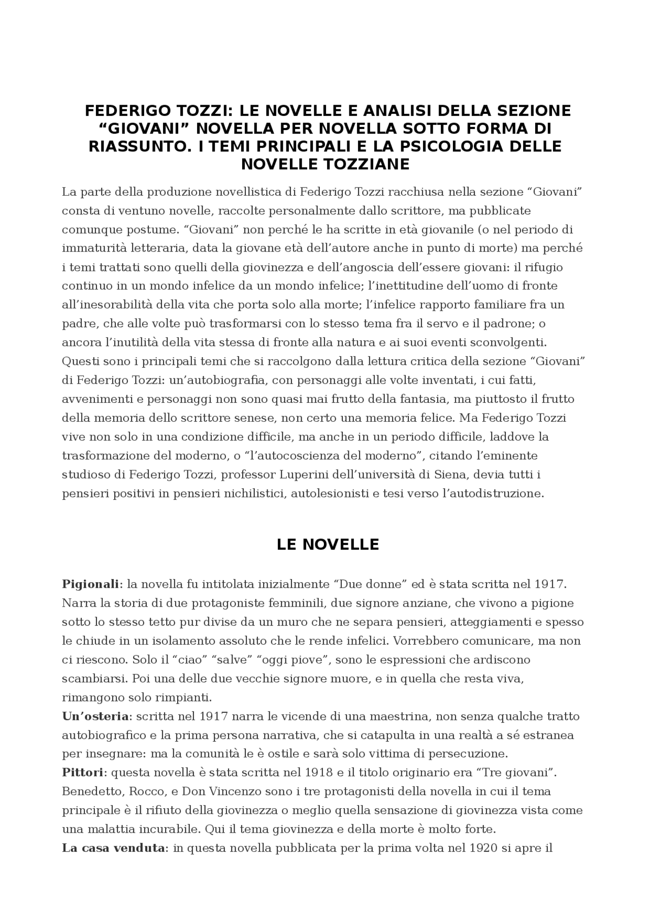 Riassunto novelle Federigo Tozzi | Sintesi del corso di Letteratura ...