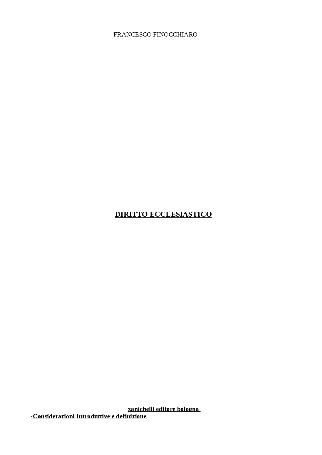 Riassunto Completo Del Finocchiaro Diritto Ecclesiastico Docsity
