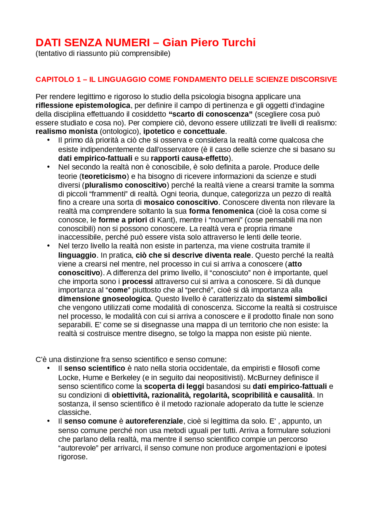 Riassunto Dati Senza Numeri Docsity