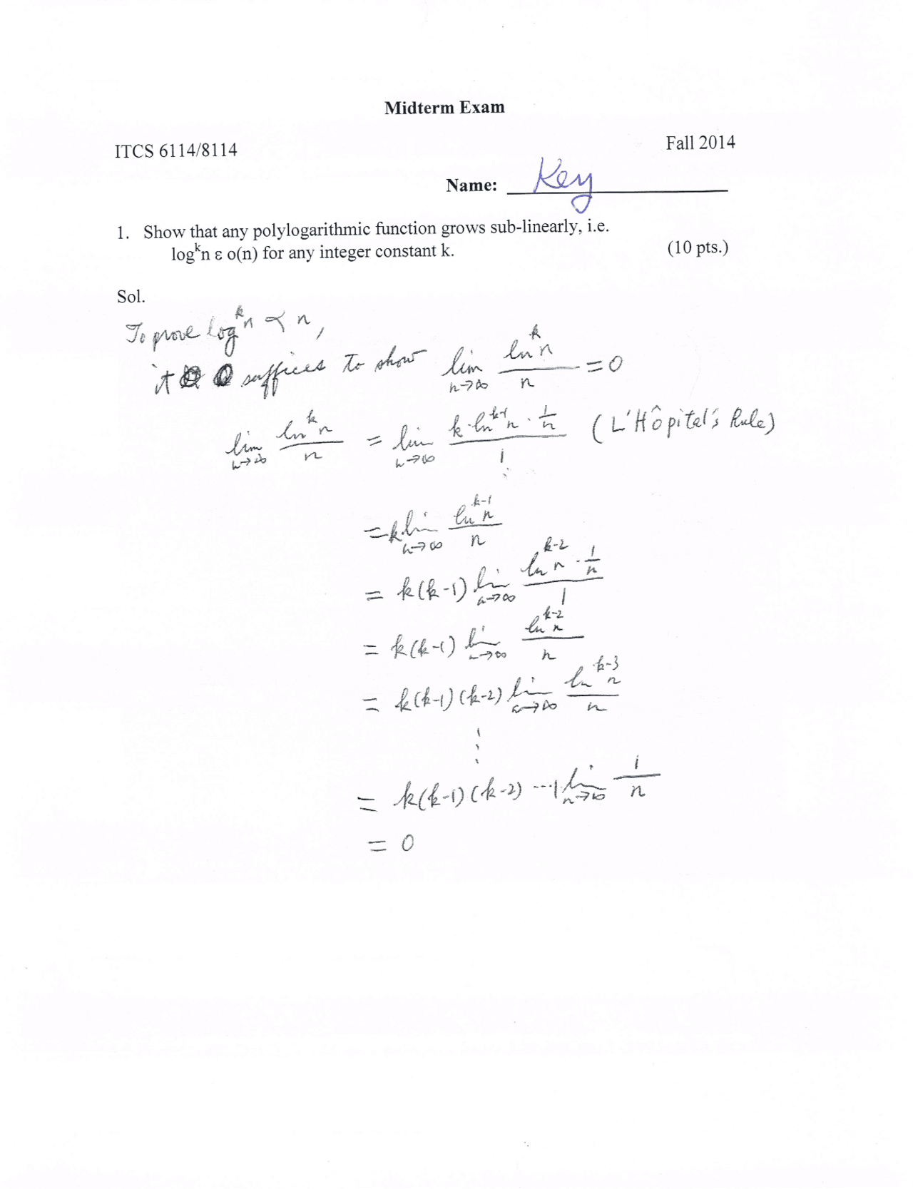 Mid Term Exam With Solution Key For Algorithm And Data Structures