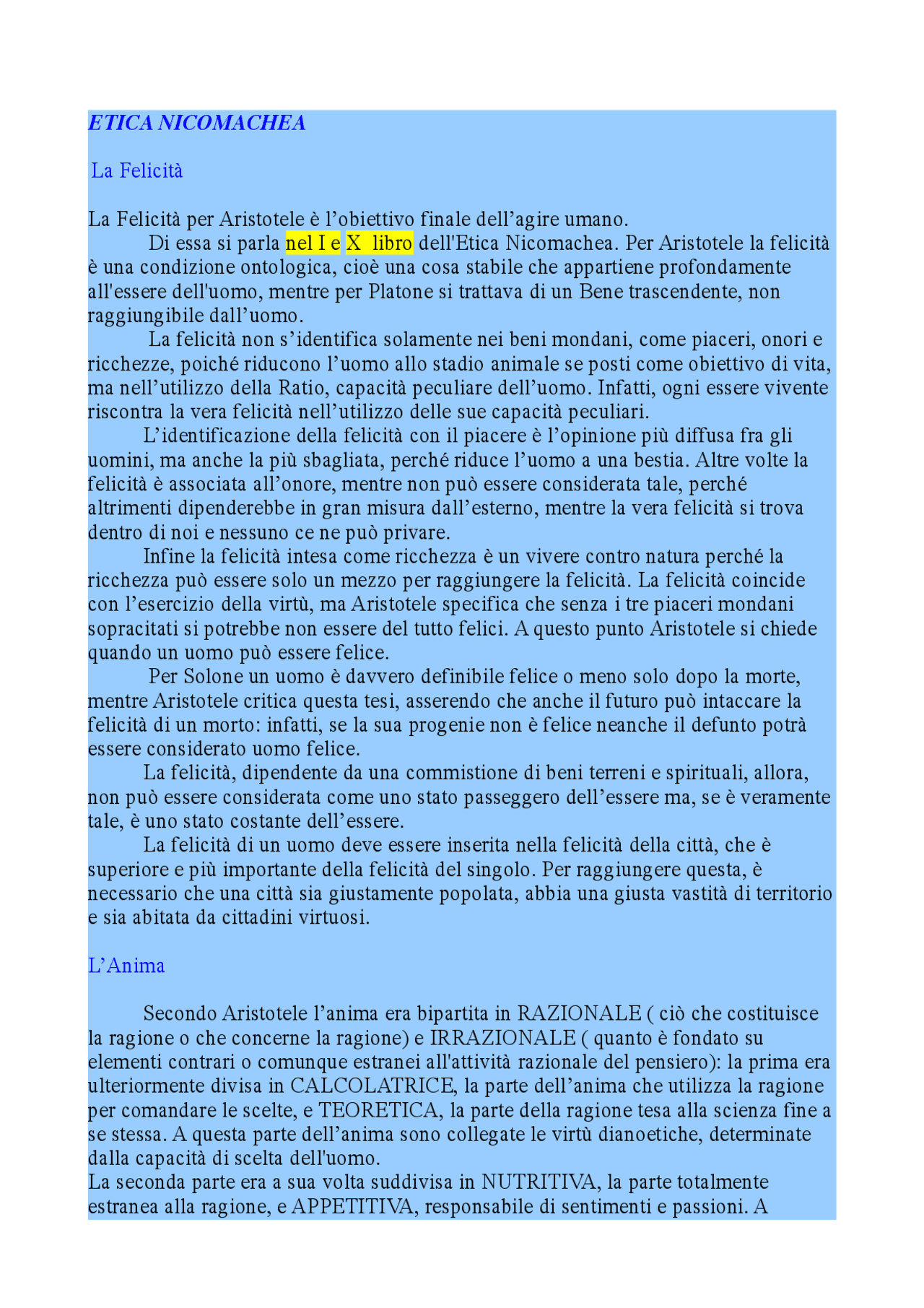 Etica Nicomachea Docsity