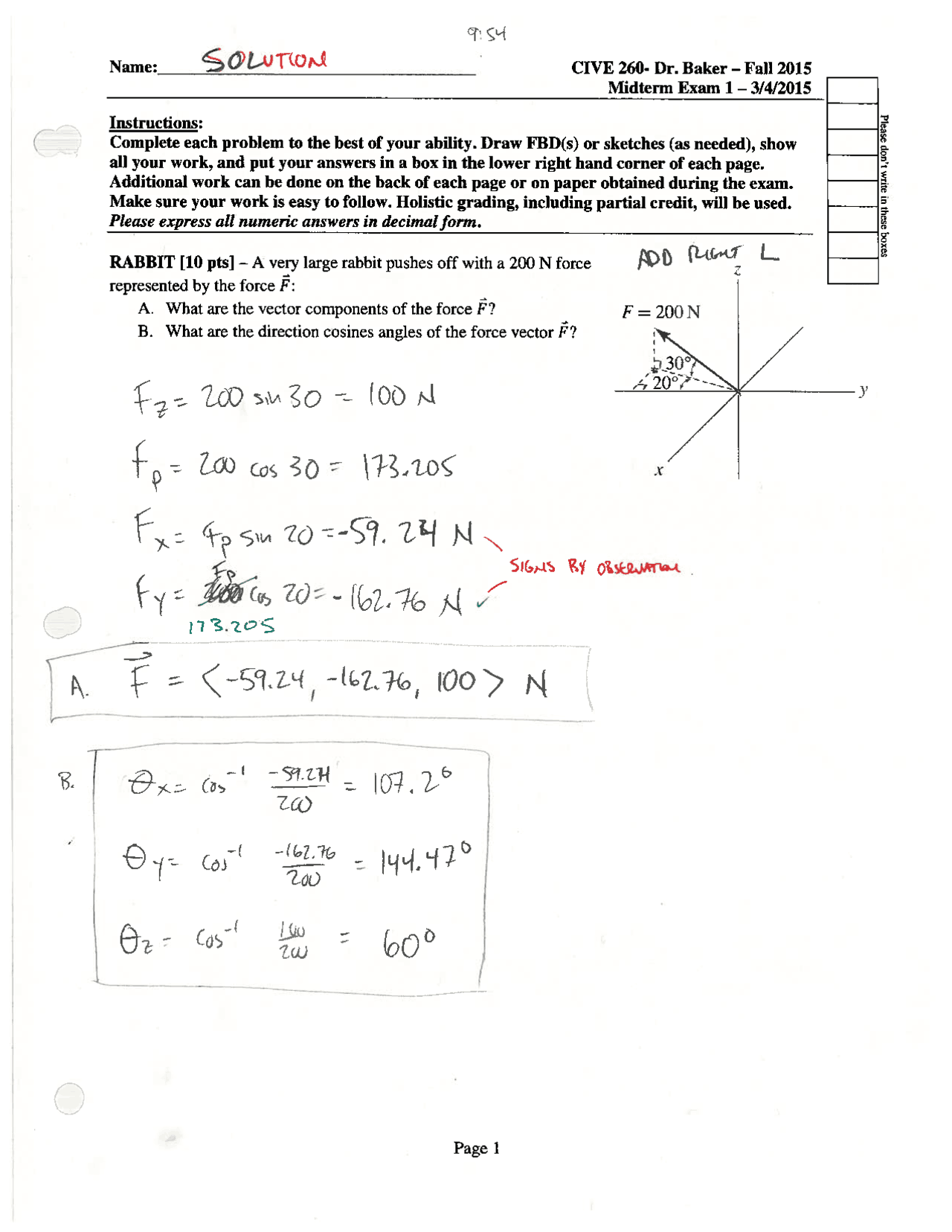 Engineering Mechanics Statics - Final Exam Solution | CIVE 260 - Docsity