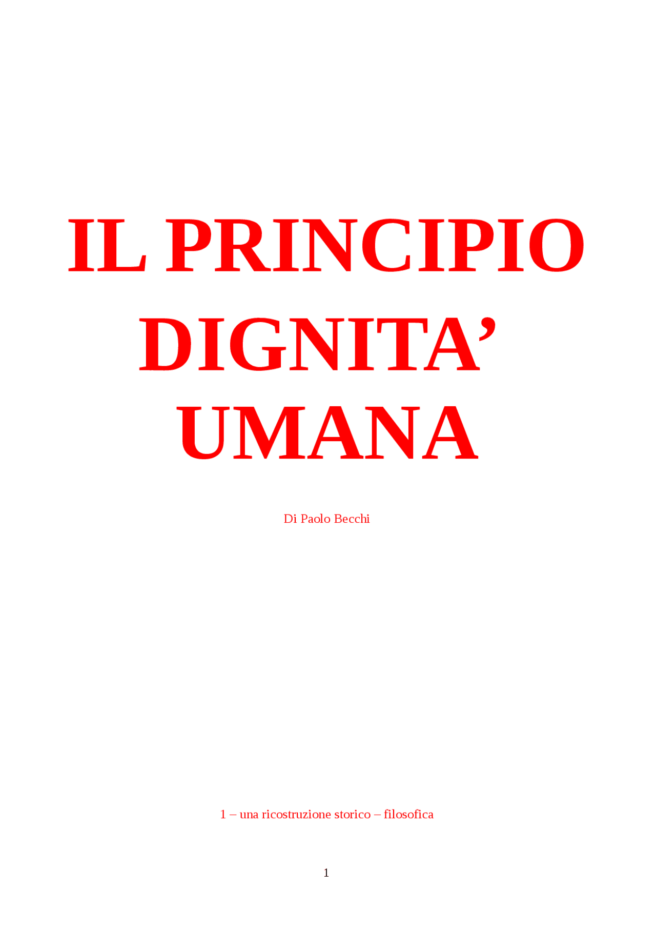 Riassunto Il Principio Dignità Umana Di Paolo Becchi Docsity