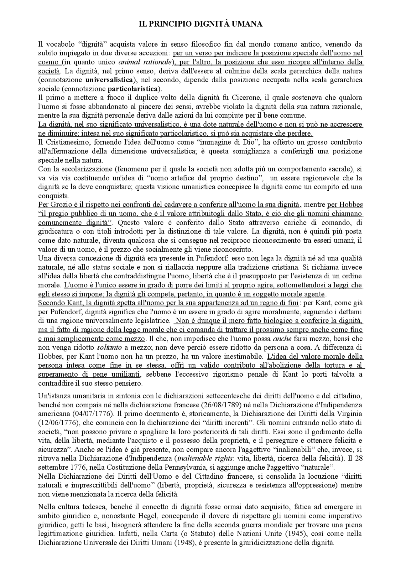 Principio Dignità Umana 1 Docsity