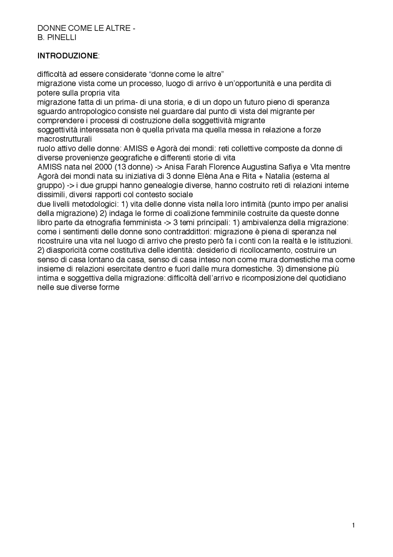 Riassunto Donne Come Le Altre Barbara Pinelli Docsity