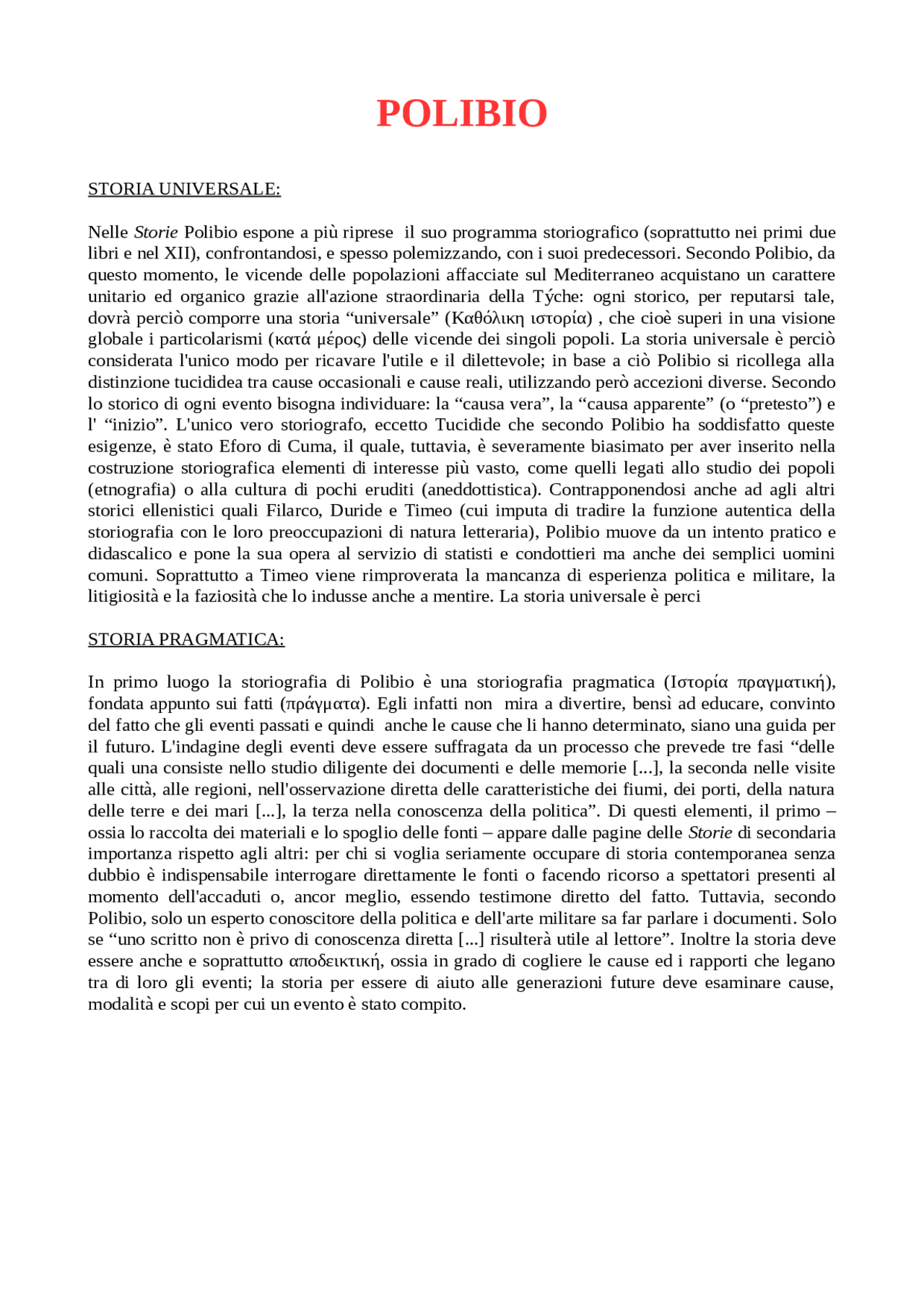 Riassunto Su Polibio Docsity