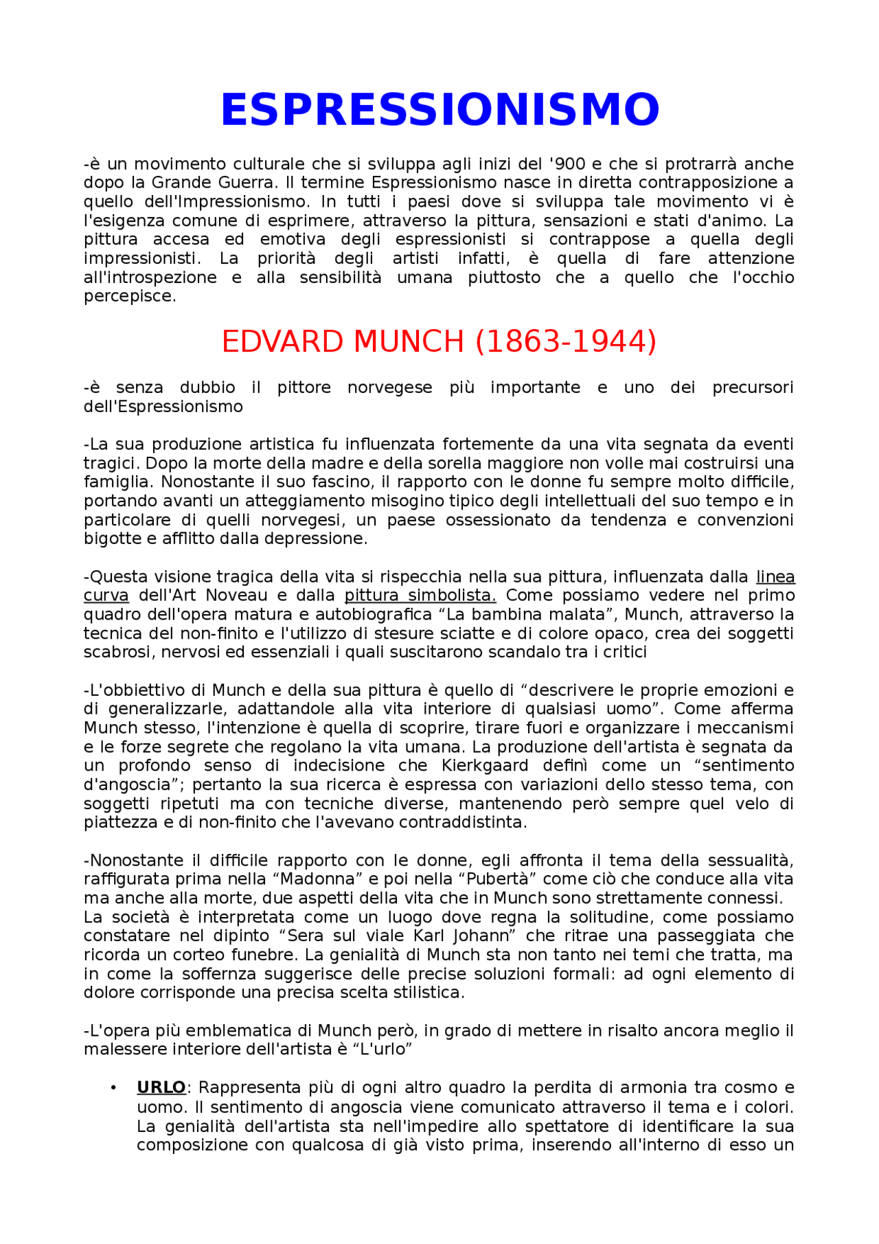 Riassunto Espressionismo Docsity