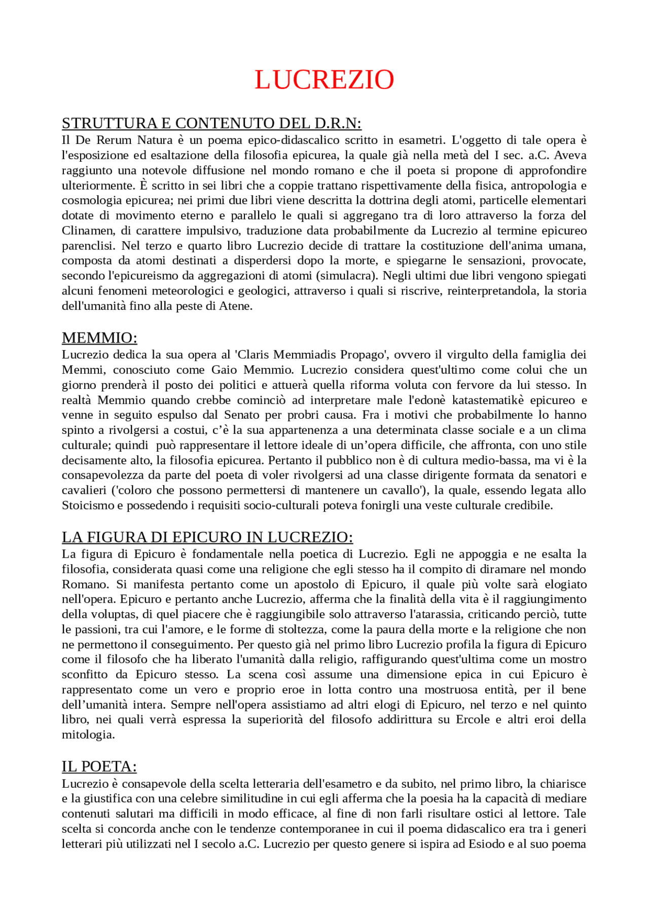 Appunti Su Lucrezio Docsity