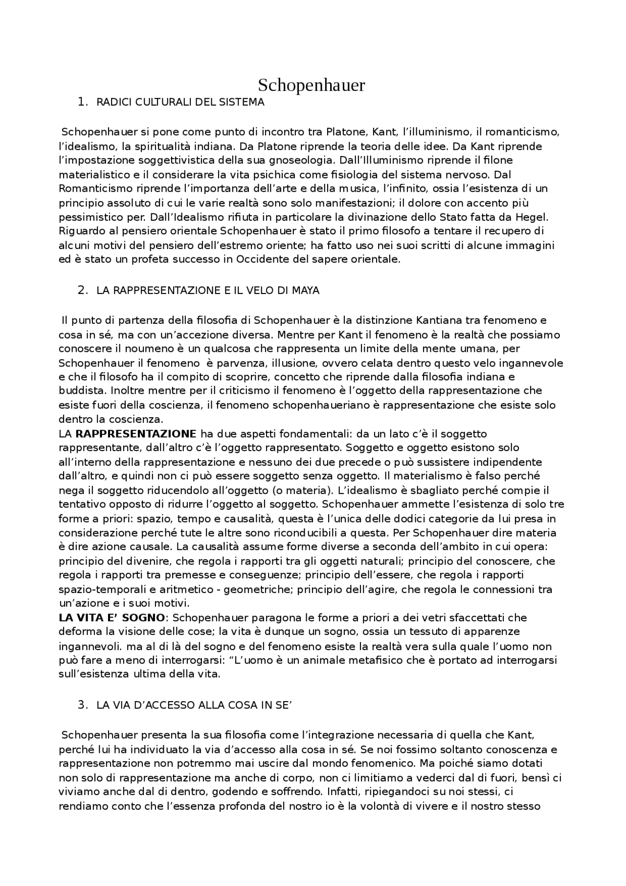 Riassunto Schopenhauer Docsity