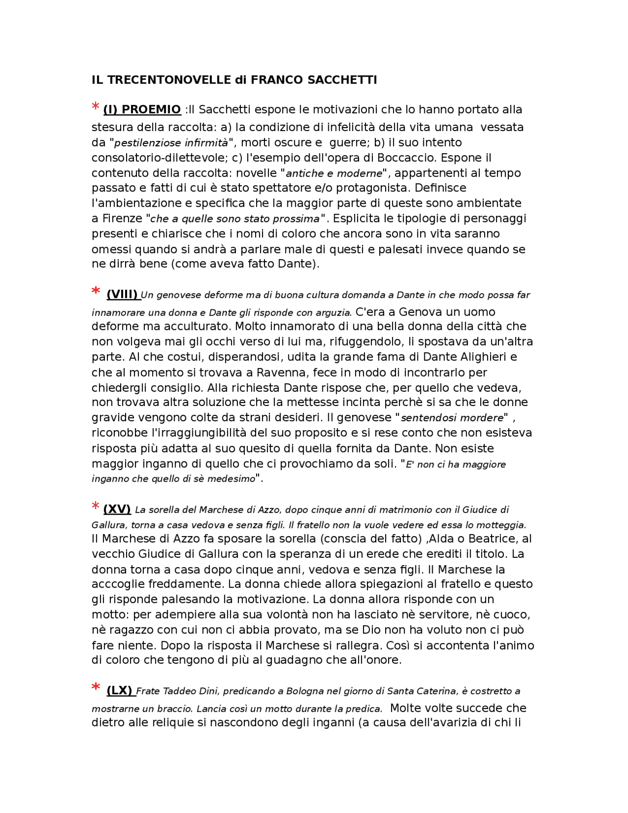 Riassunto Trecentonovelle (alcune) di Franco Sacchetti | Sintesi del ...