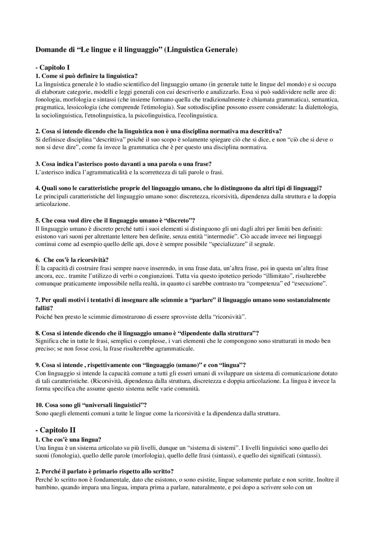 Domande Di Linguistica Prove Desame Di Linguistica Generale Docsity