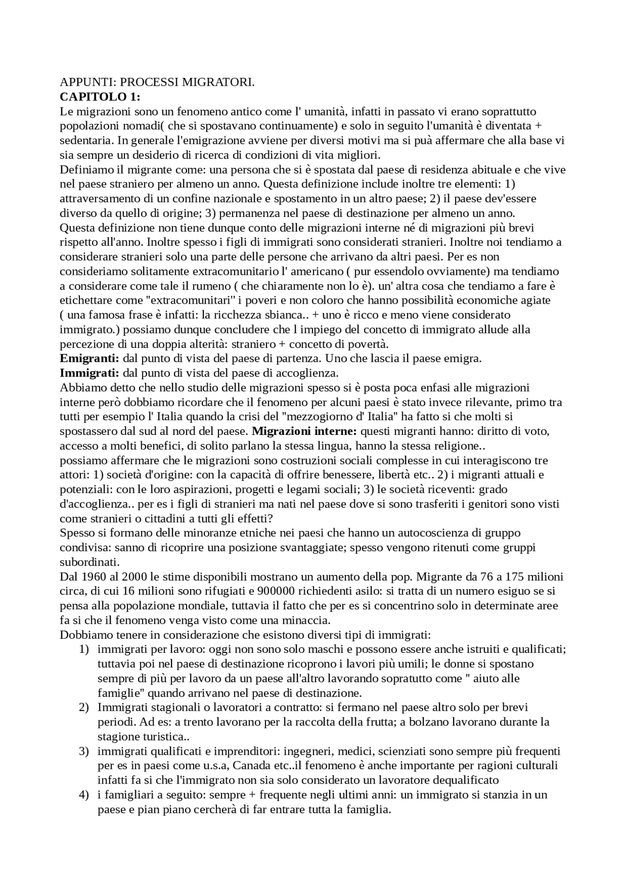Processi Migratori Appunti Docsity