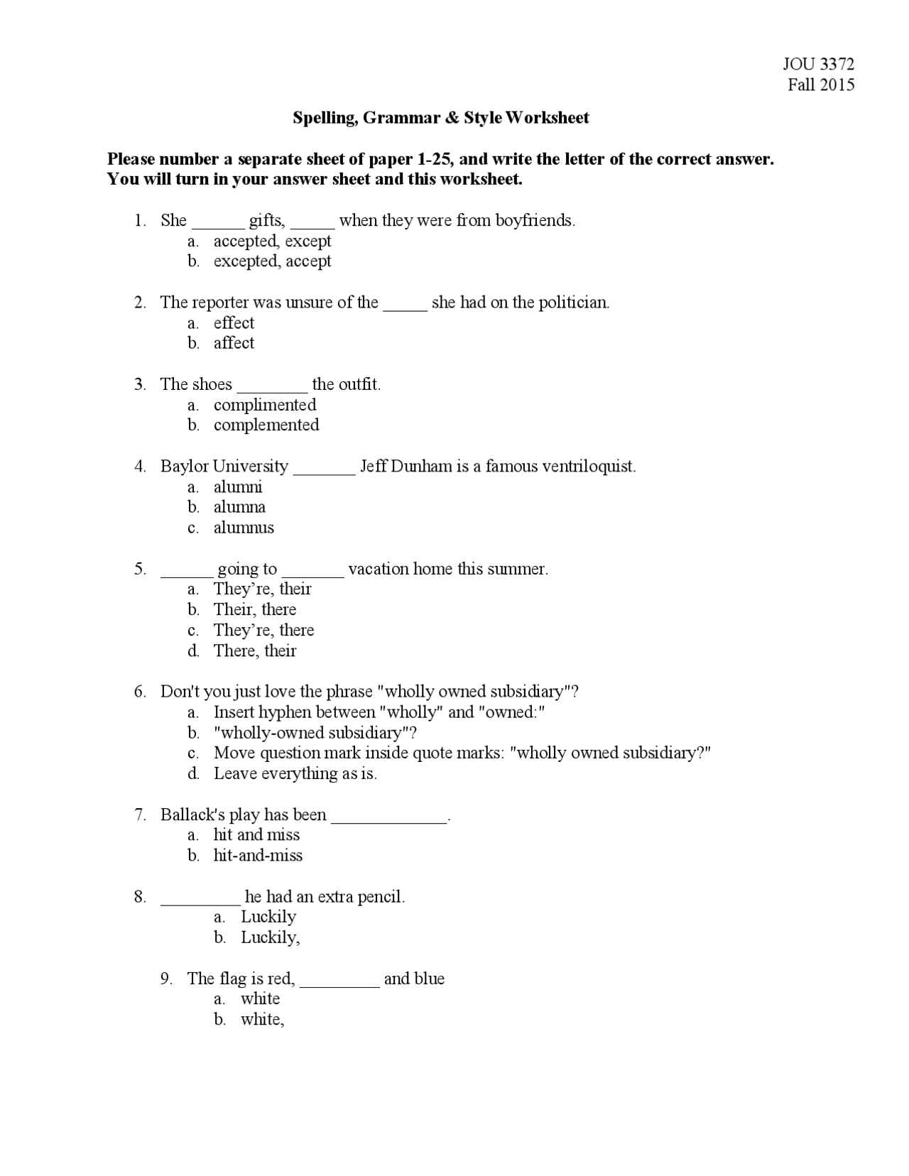 Homework 3 Spelling Grammar And Style Jou 3372 Docsity