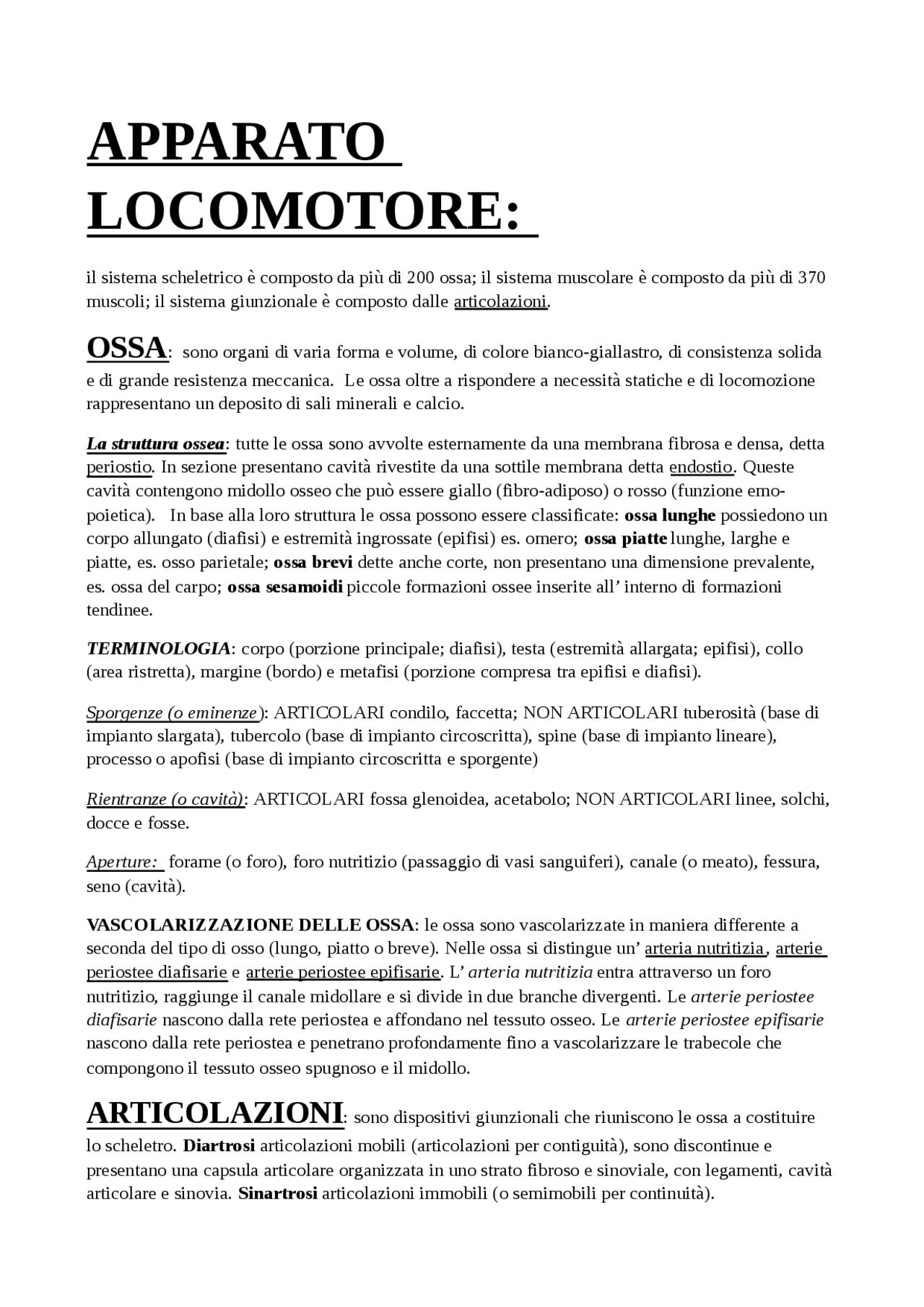Apparato Locomotore Anatomia Appunti Di Anatomia Docsity