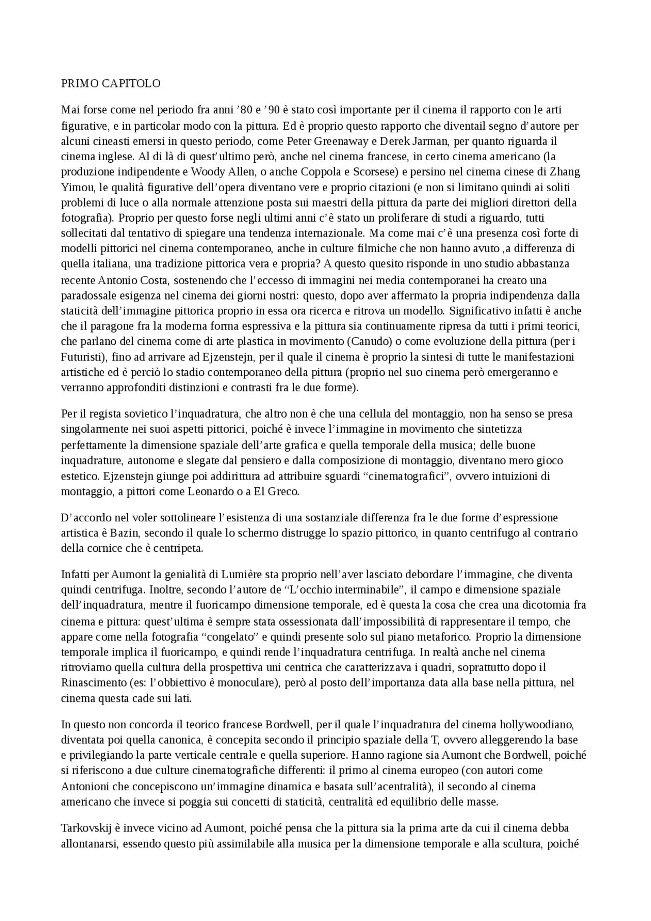 Il fantasma del bello - iconologia del cinema italiano (Campari) - Docsity