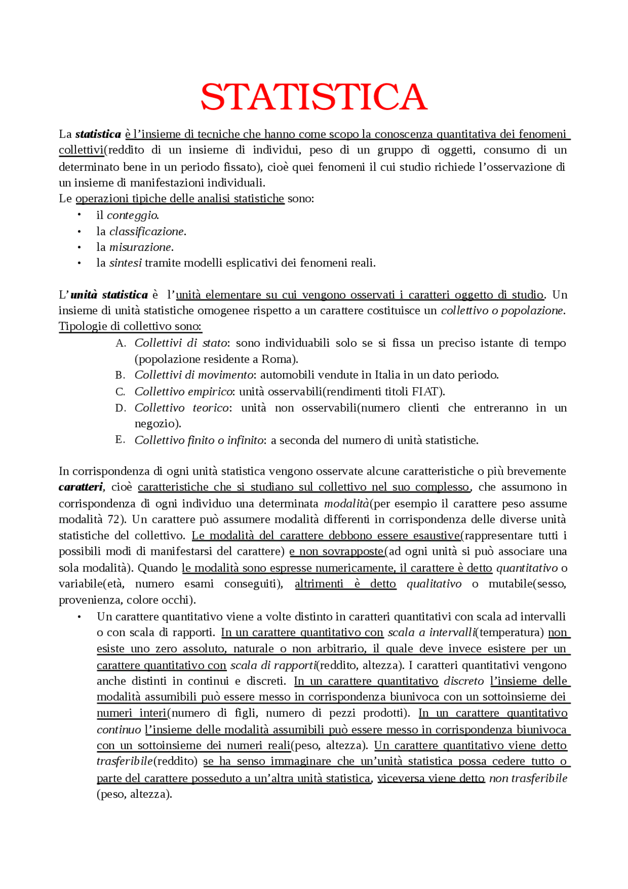 Appunti Teoria Di Statistica Docsity